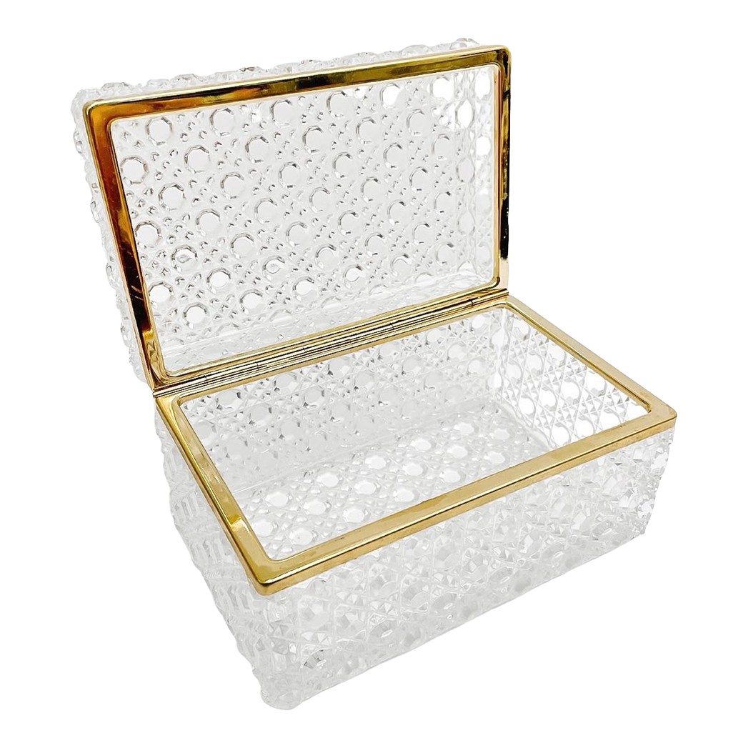 Mid 20th Century Large Diamond Cut Crystal Hinged Box | Chairish
