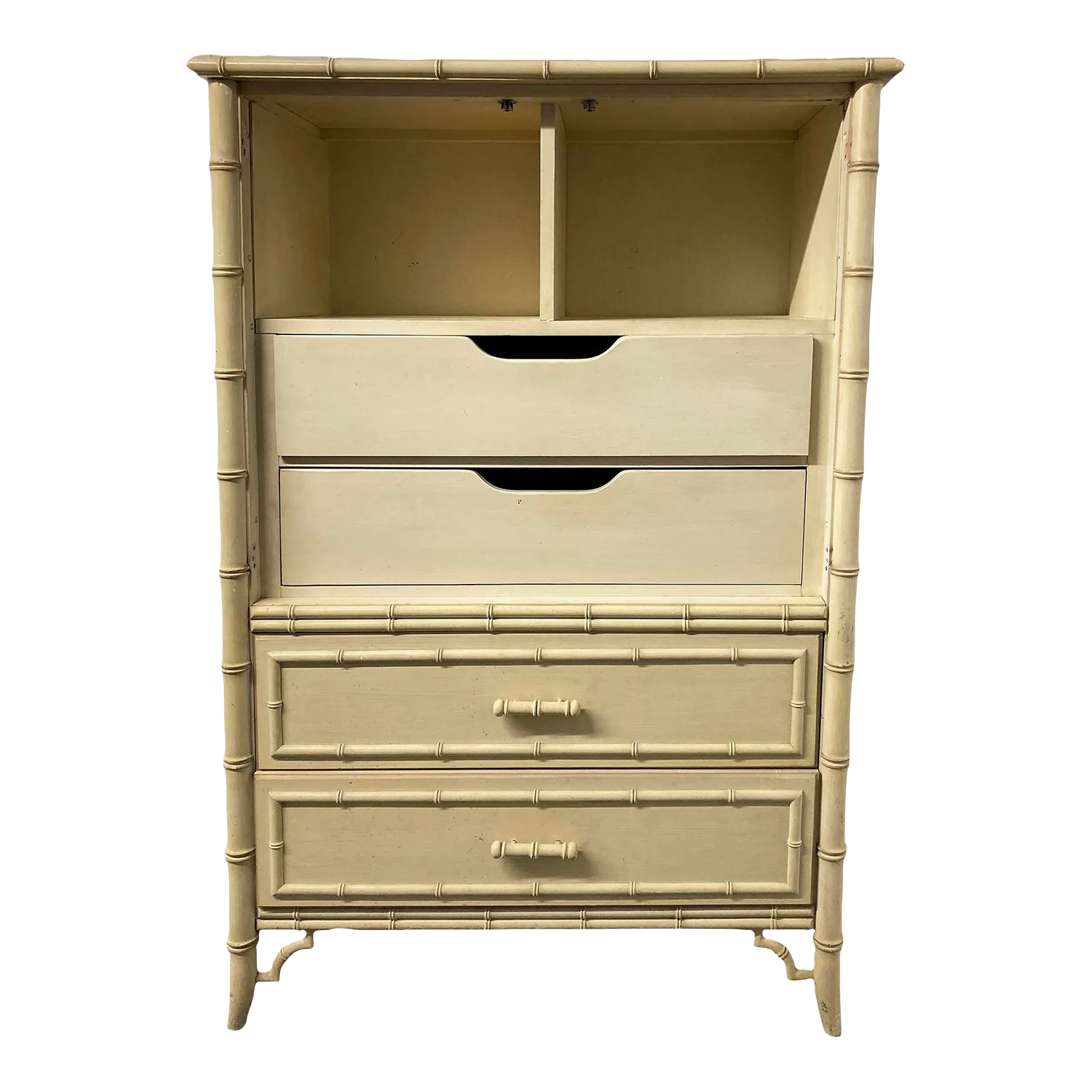 Mid 20th Century Vintage Faux Bamboo Highboy Dixie Dresser | Chairish