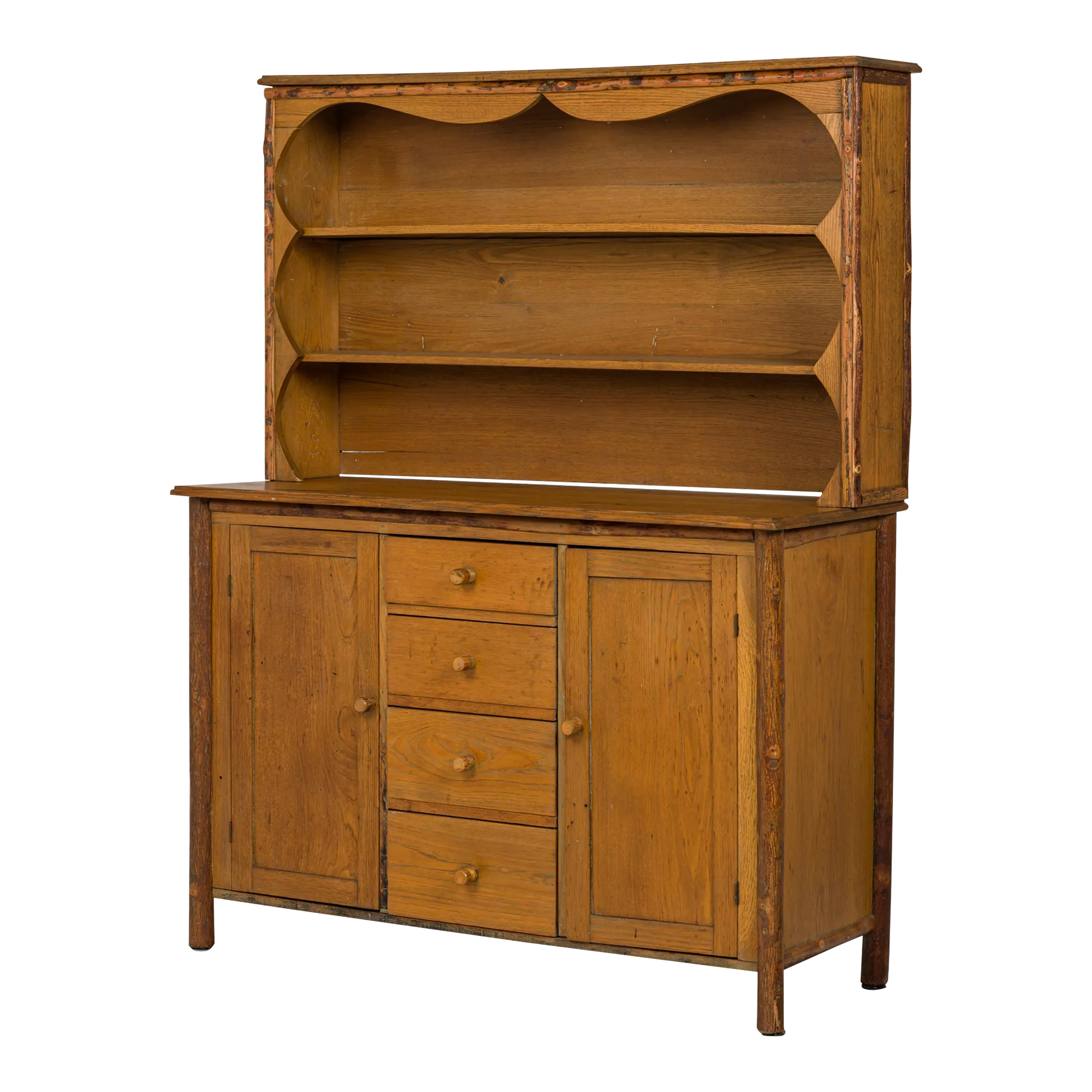 Rustic Old Hickory Wooden Two Part Kitchen Hutch | Chairish