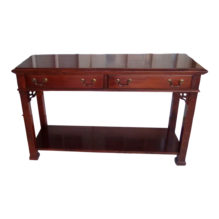 1980s Wood Foyer Entry Table Dark Tone by Broyhill Co Two Drawer | Chairish