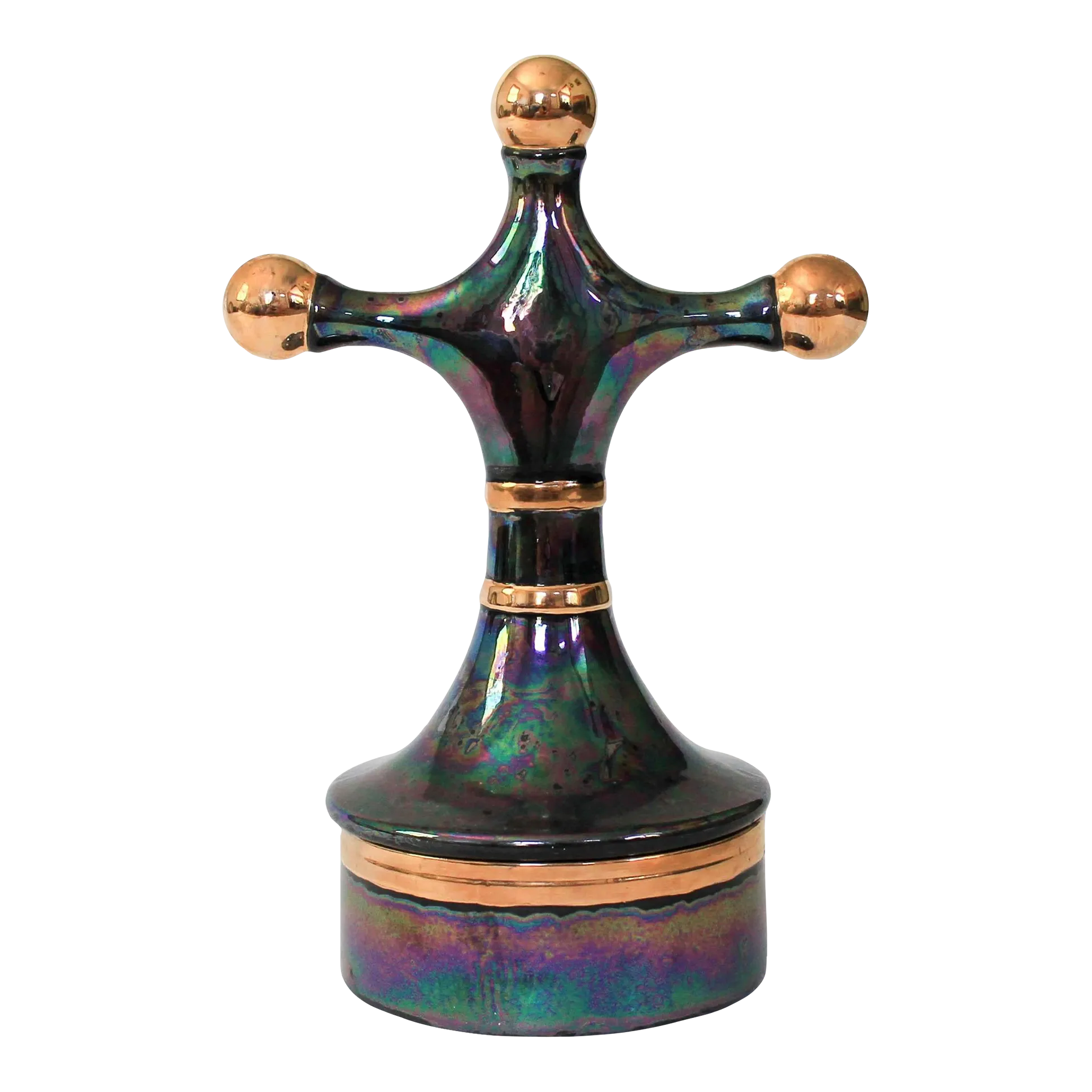 Vintage Oil Slick Glazed Ceramic Cross Trinket Box | Chairish
