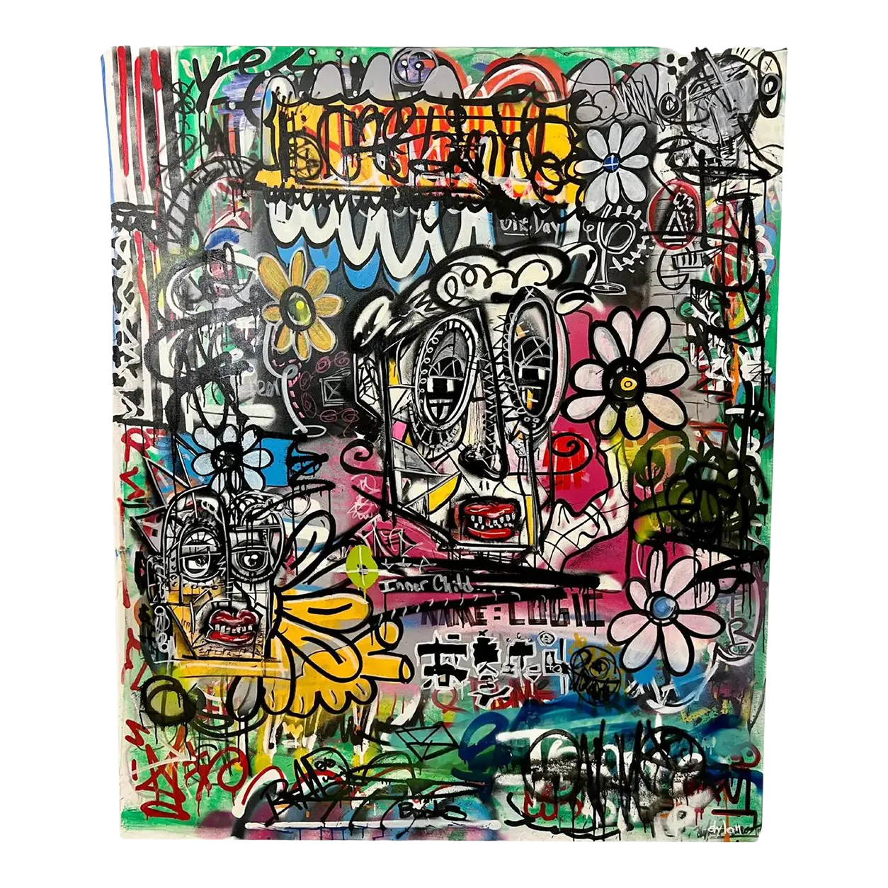 Oversized Graffiti Art on Canvas "Flower Pot" by Dylan | Chairish