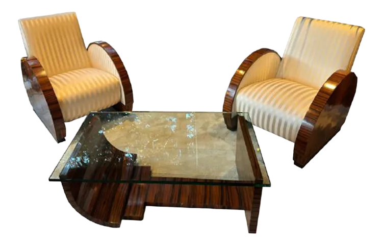 Art Deco Living Room Set, Set of 3 | Chairish