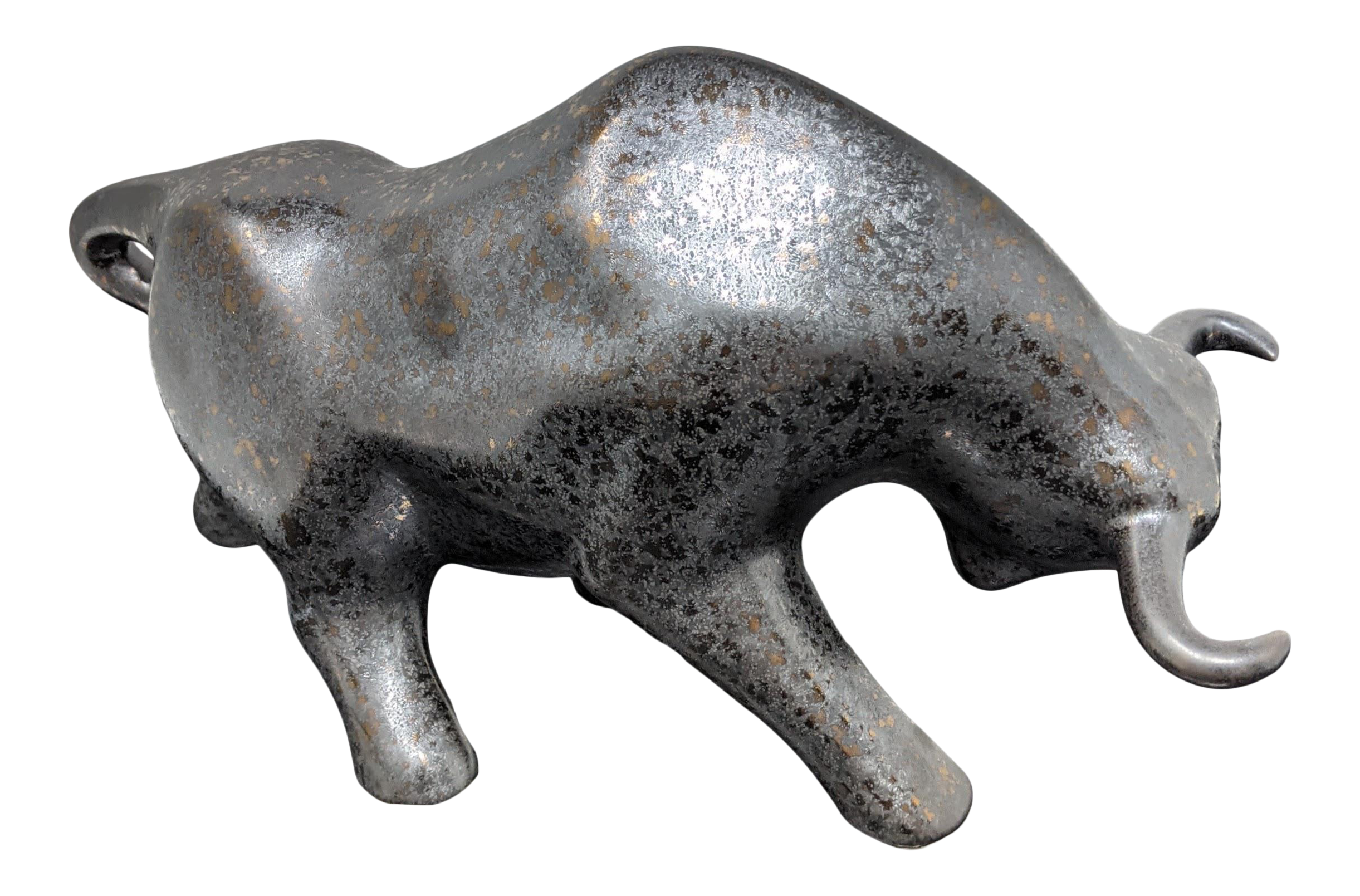 Modern Figurative Raging Wall Street Bull Charcoal and Bronze Speckled ...