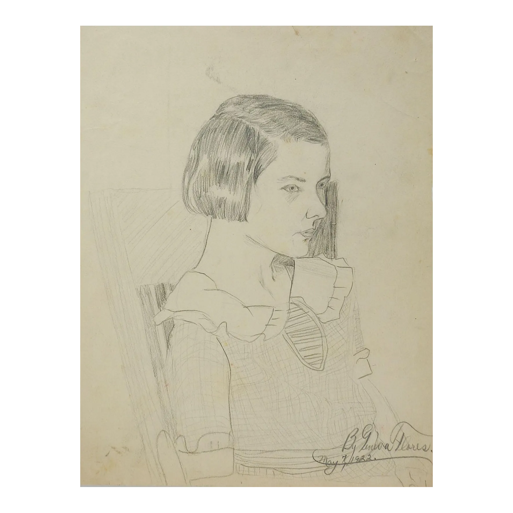 Vintage 1920's Portrait of Young Woman Pencil Drawing | Chairish