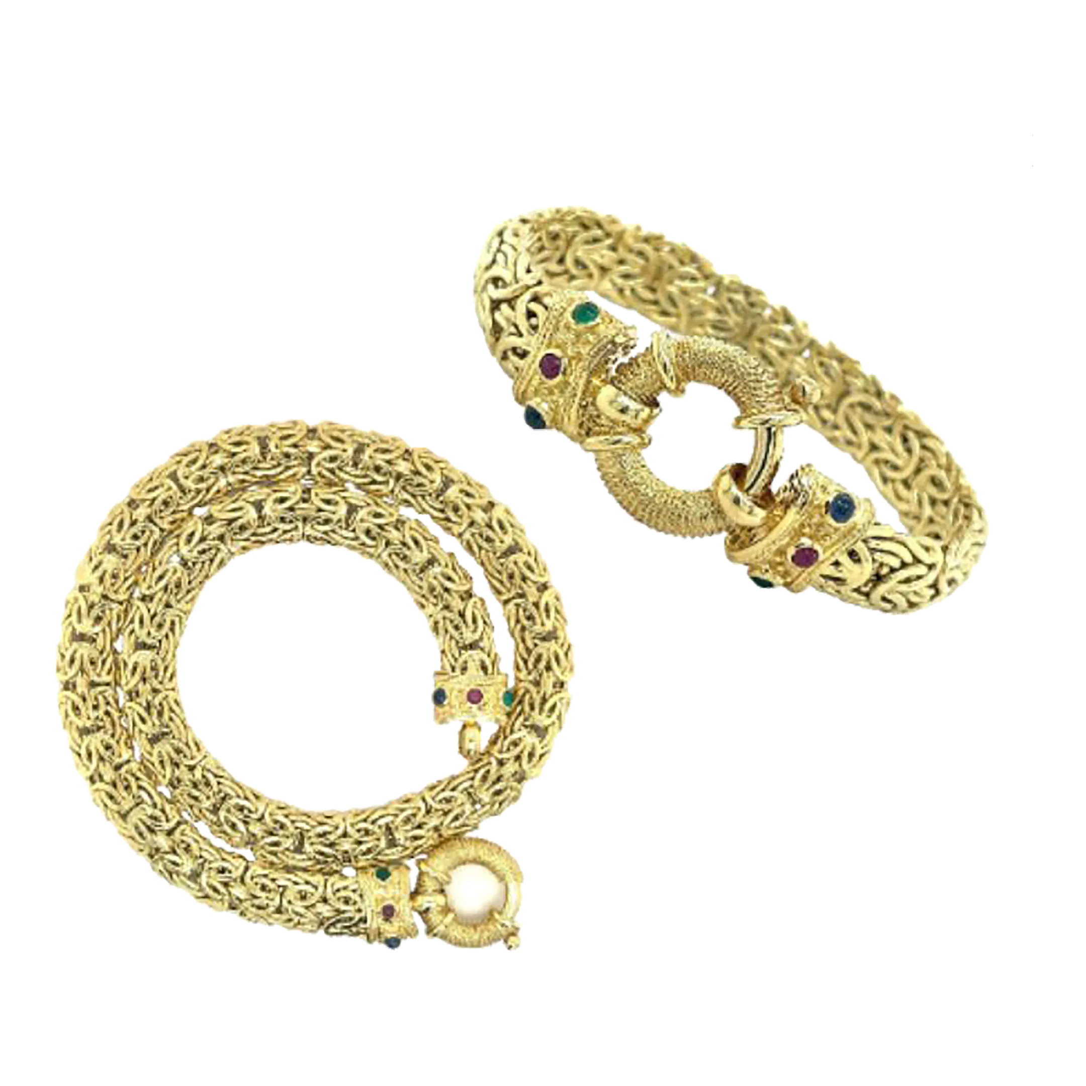 Vintage 14K Yellow Gold Byzantine Gold Chain Bracelet and Necklace Set ...