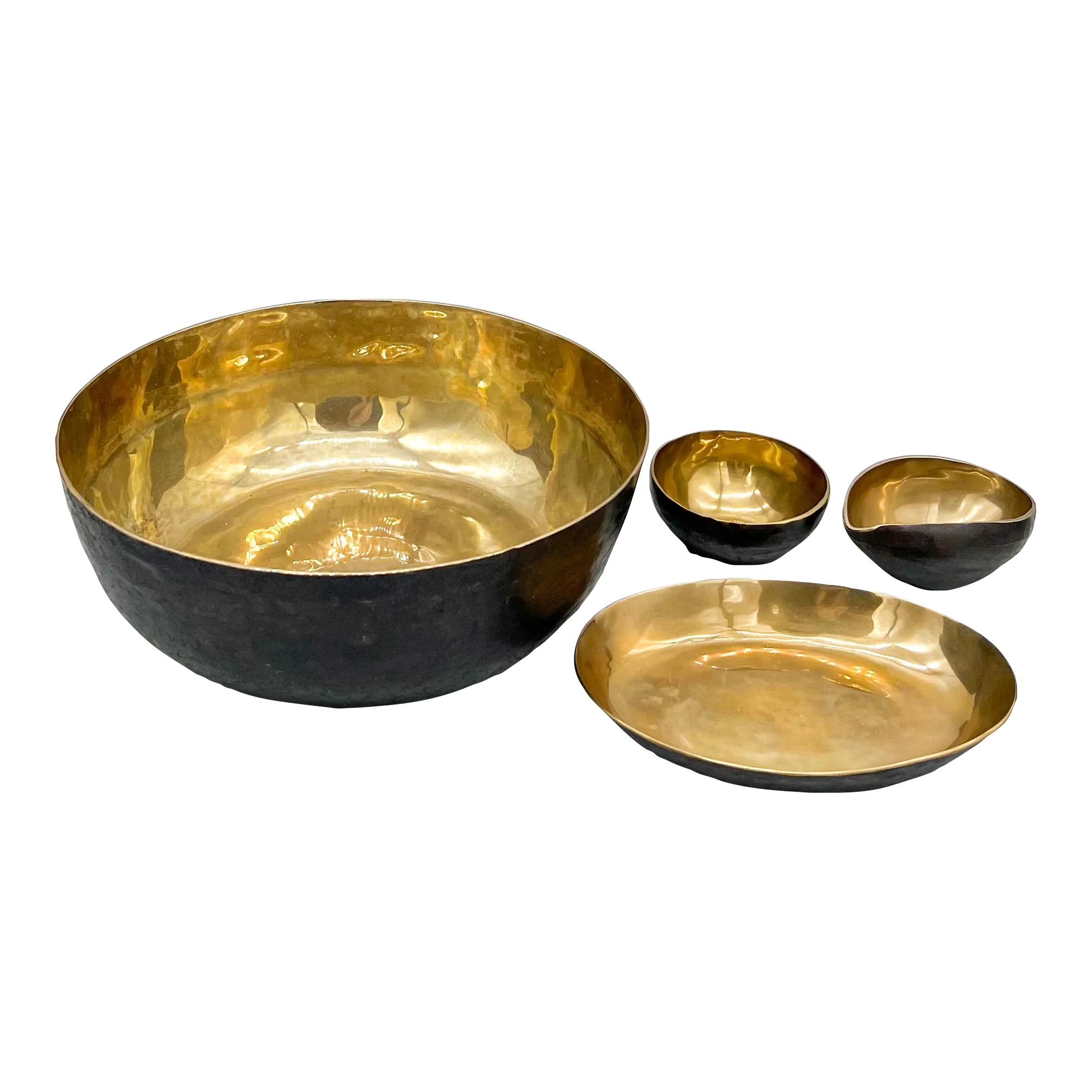 1970's Hammered Bronze Serving Dishes With Dark Applied Patina - Set of ...