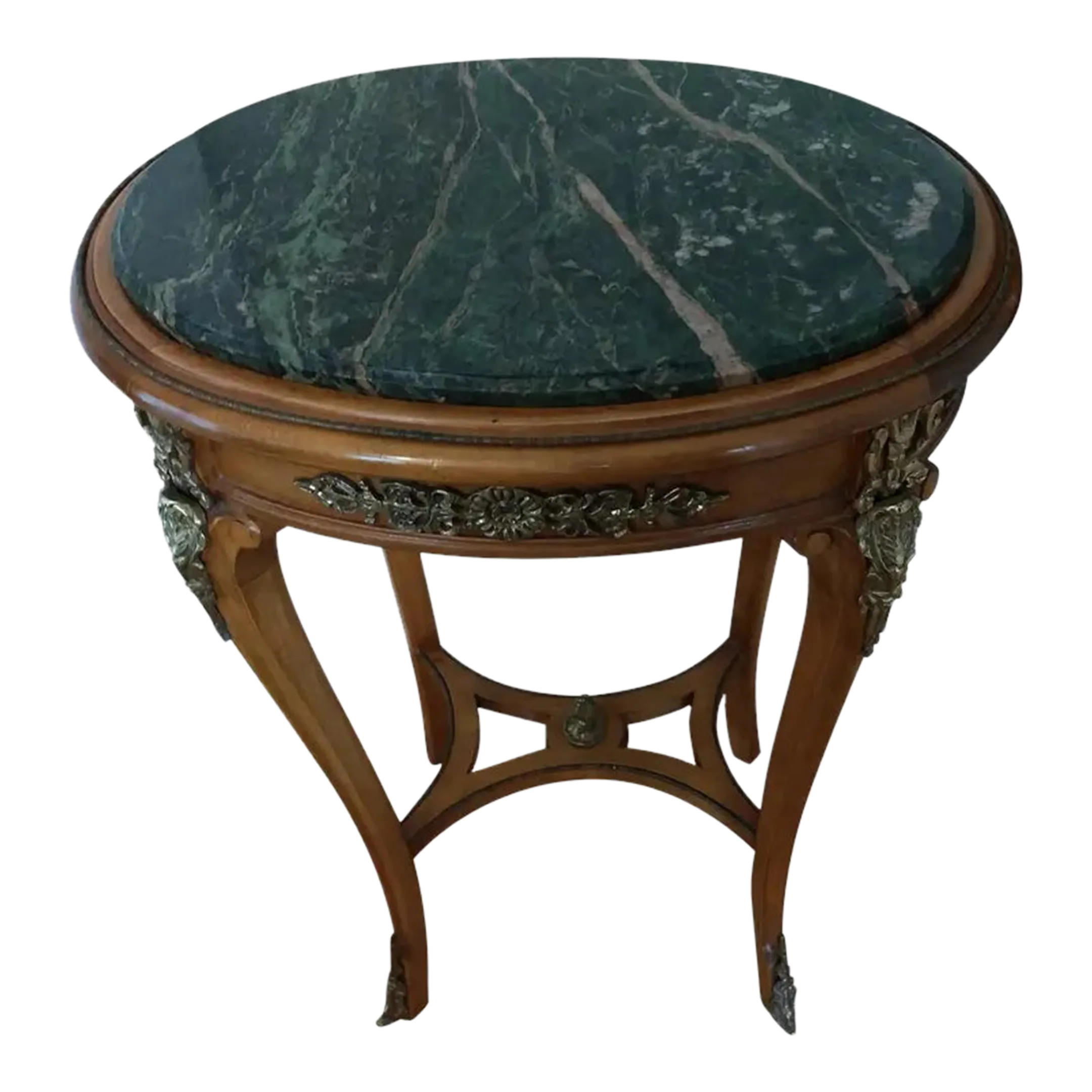 Vintage French Oval-Shaped Wood Side/Accent Table With Oval Marble-Top ...