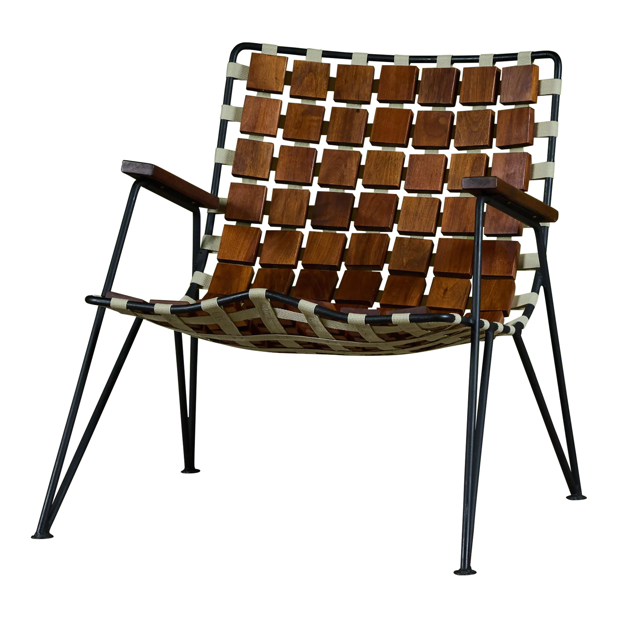 Maxwell Yellen Walnut & Wrought Iron Lounge Chair | Chairish
