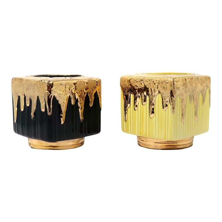 Pair of Mid-Century Modern Gold Metallic Glazed Ceramic Planters | Chairish