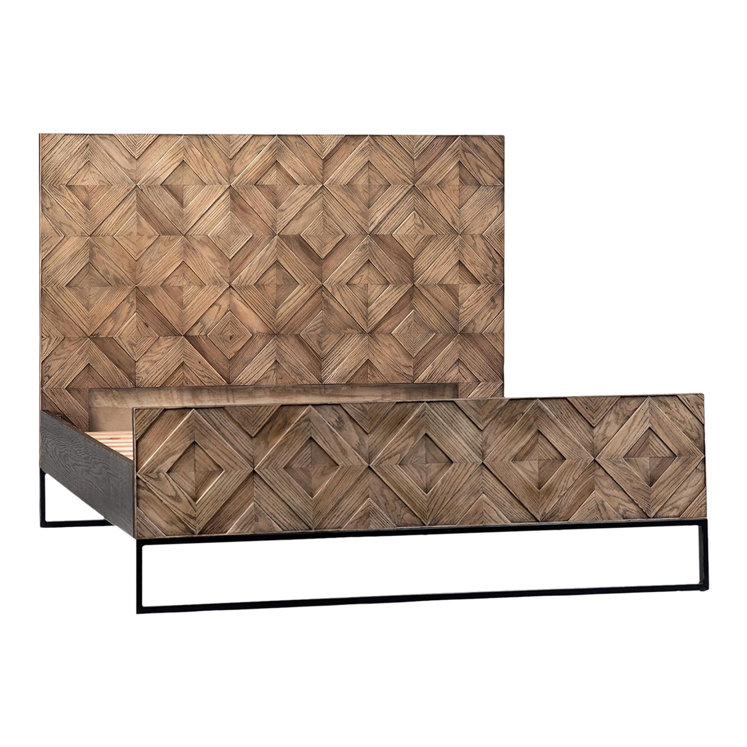 Modern Wood Parquet Eastern King Bed | Chairish