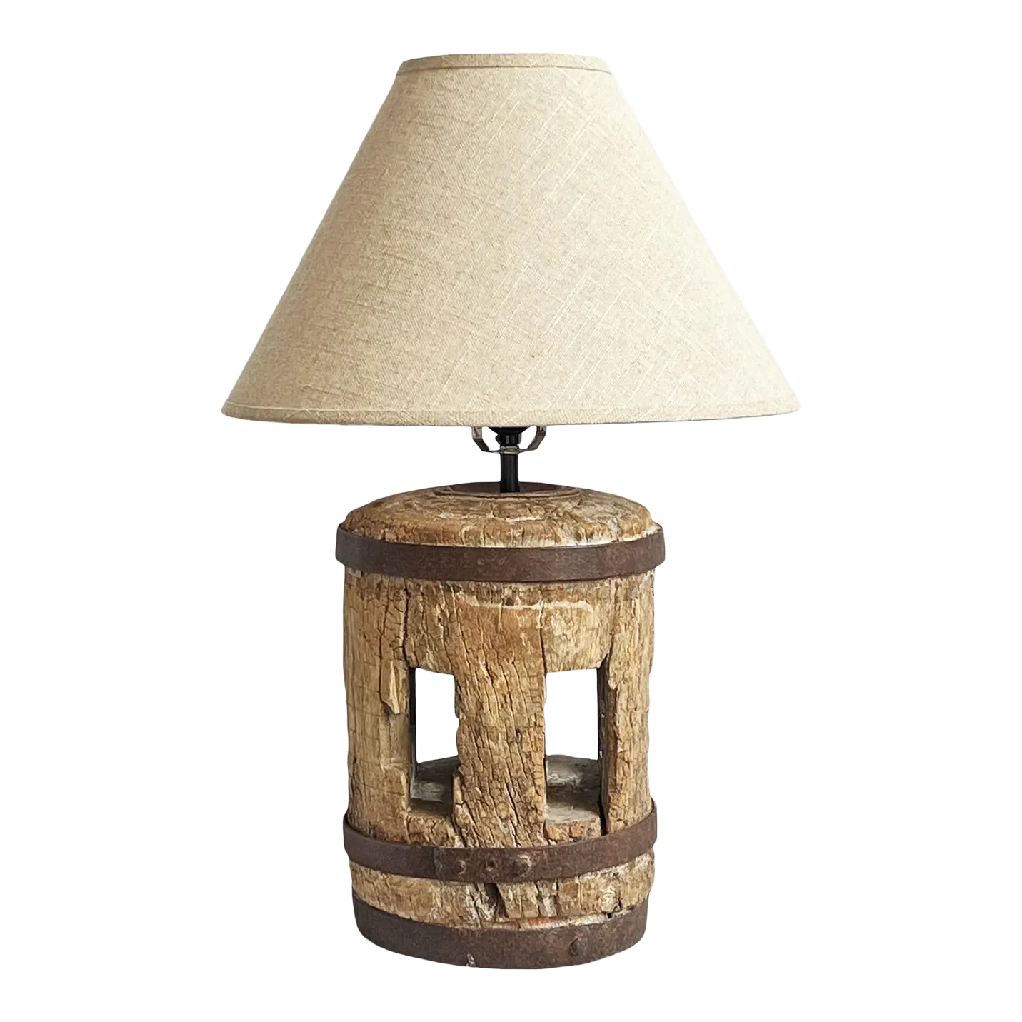 Old Wood Wheel Axle Table Lamp | Chairish