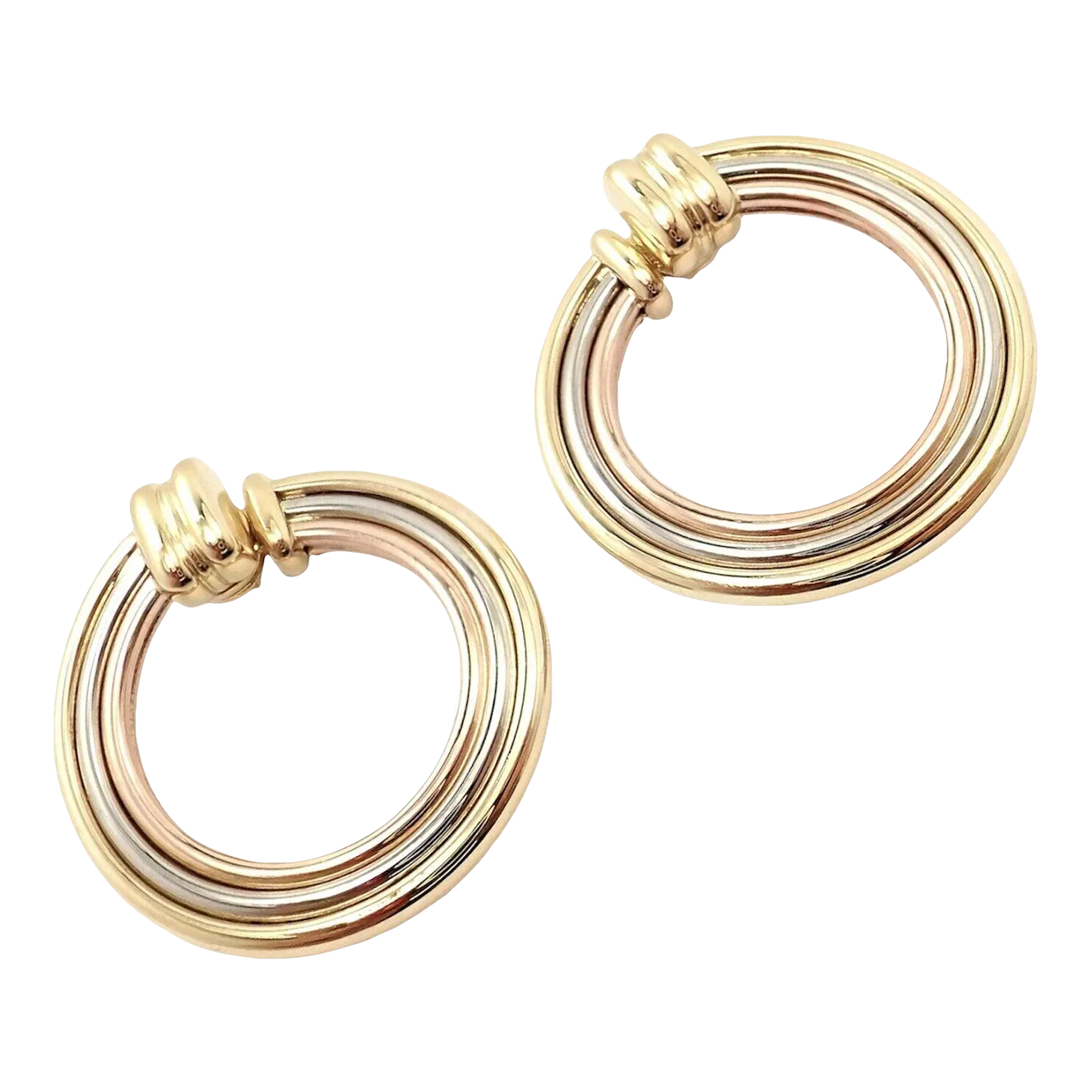 Cartier 18k Tri-Color Gold Large Trinity Hoop Earrings, Pair | Chairish