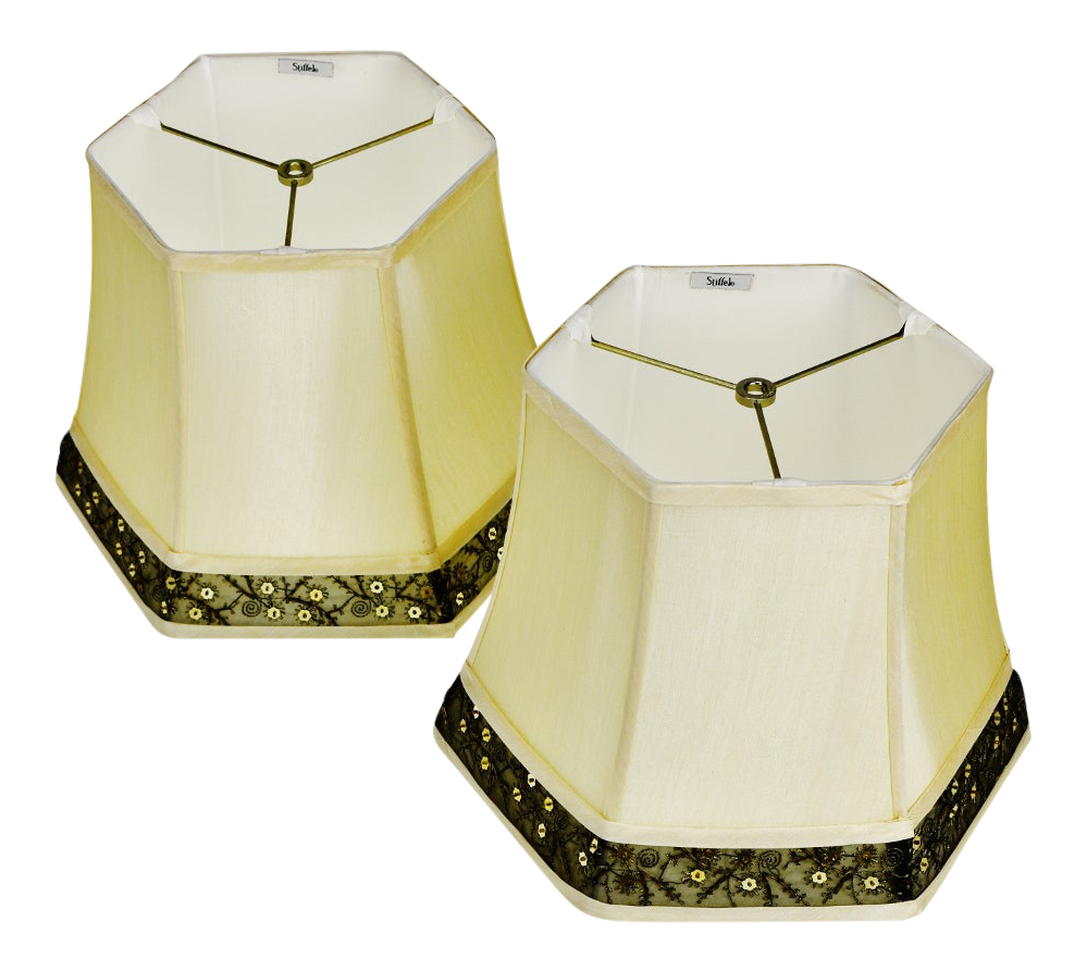 Vintage Stiffel Hexagon Bell Shaped Lamp Shades W/ Decorative Trim- a ...