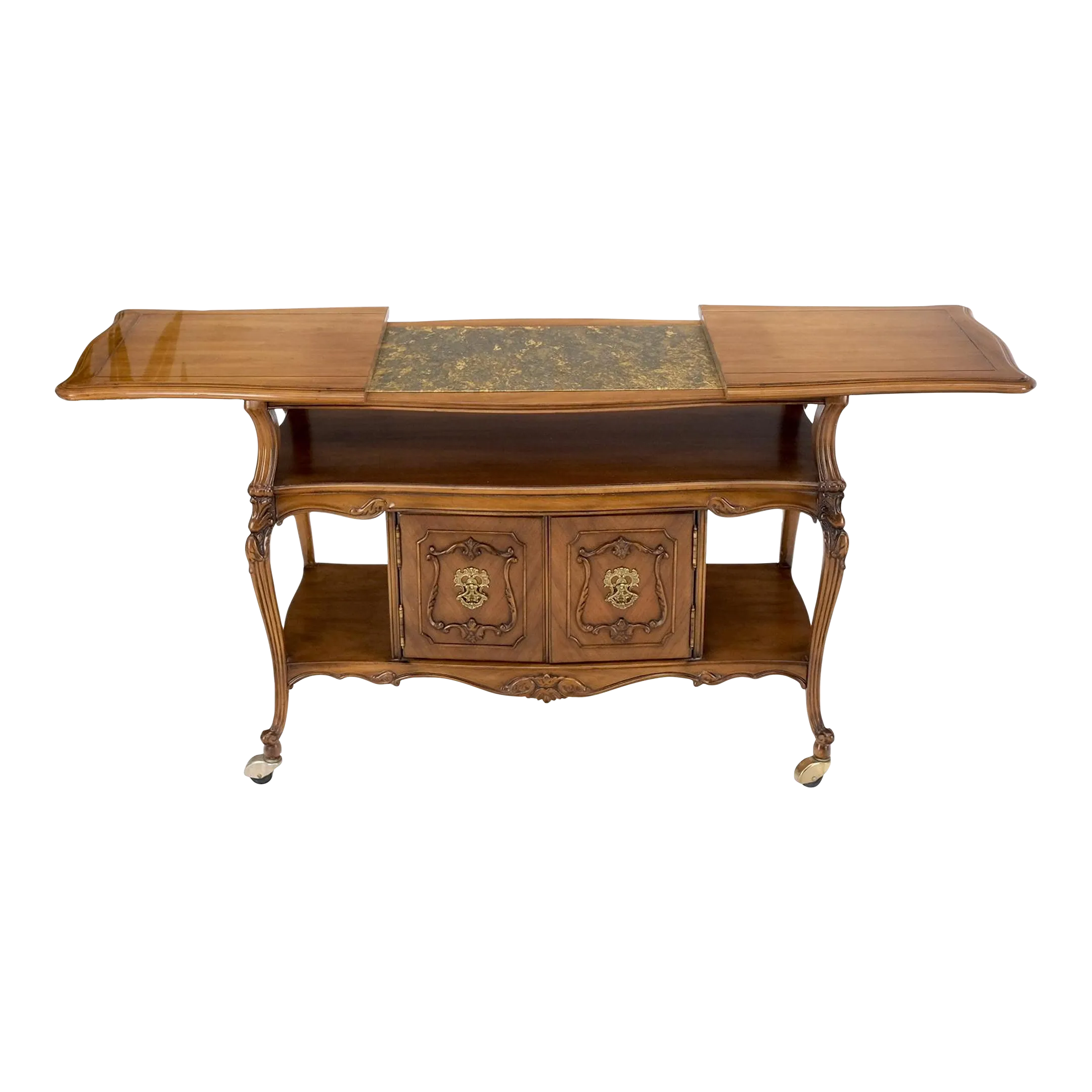 Expandable Serving 3 Tier Carved Cart Table on Wheels Double Doors ...