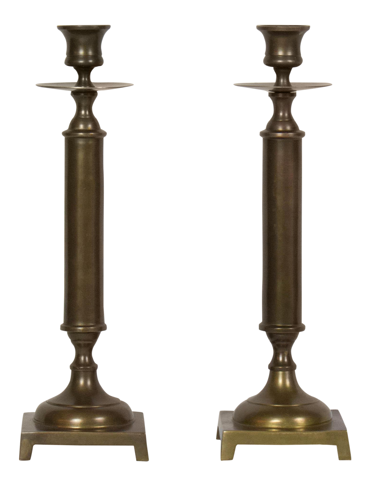 Brass Column Candlesticks - a Pair | Chairish
