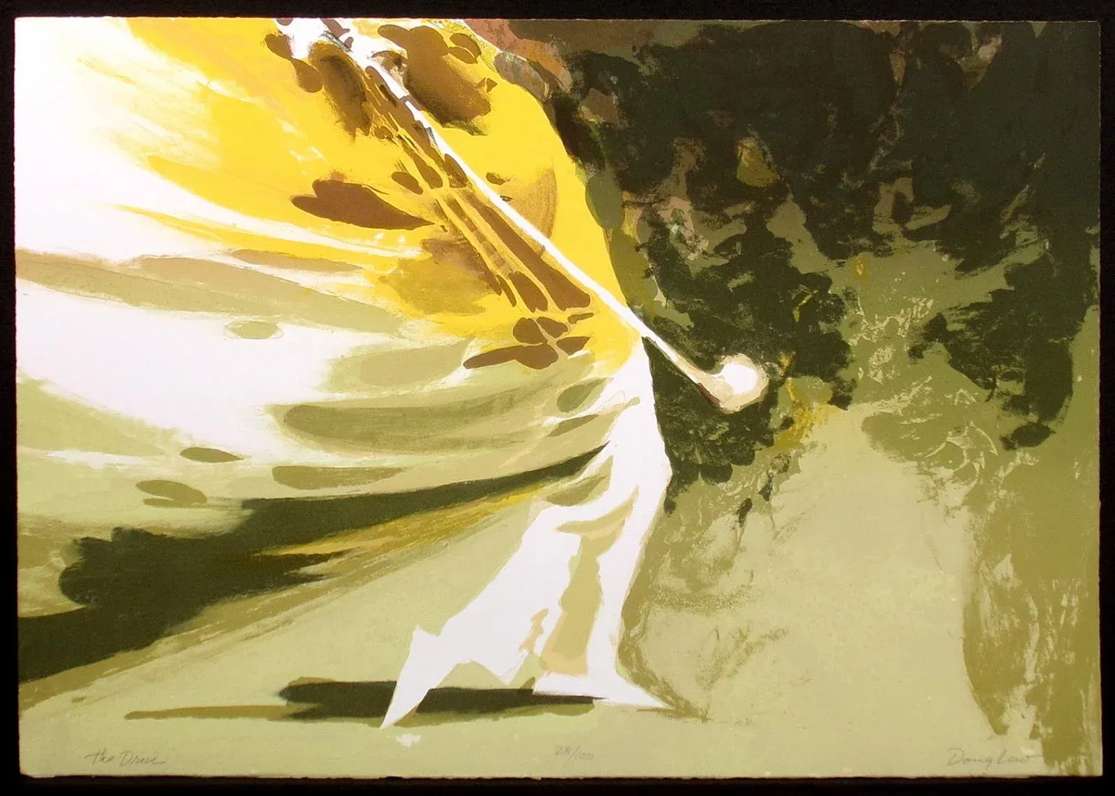 1980s "The Drive" Impressionistic Gold Player Swinging Lithograph Art ...