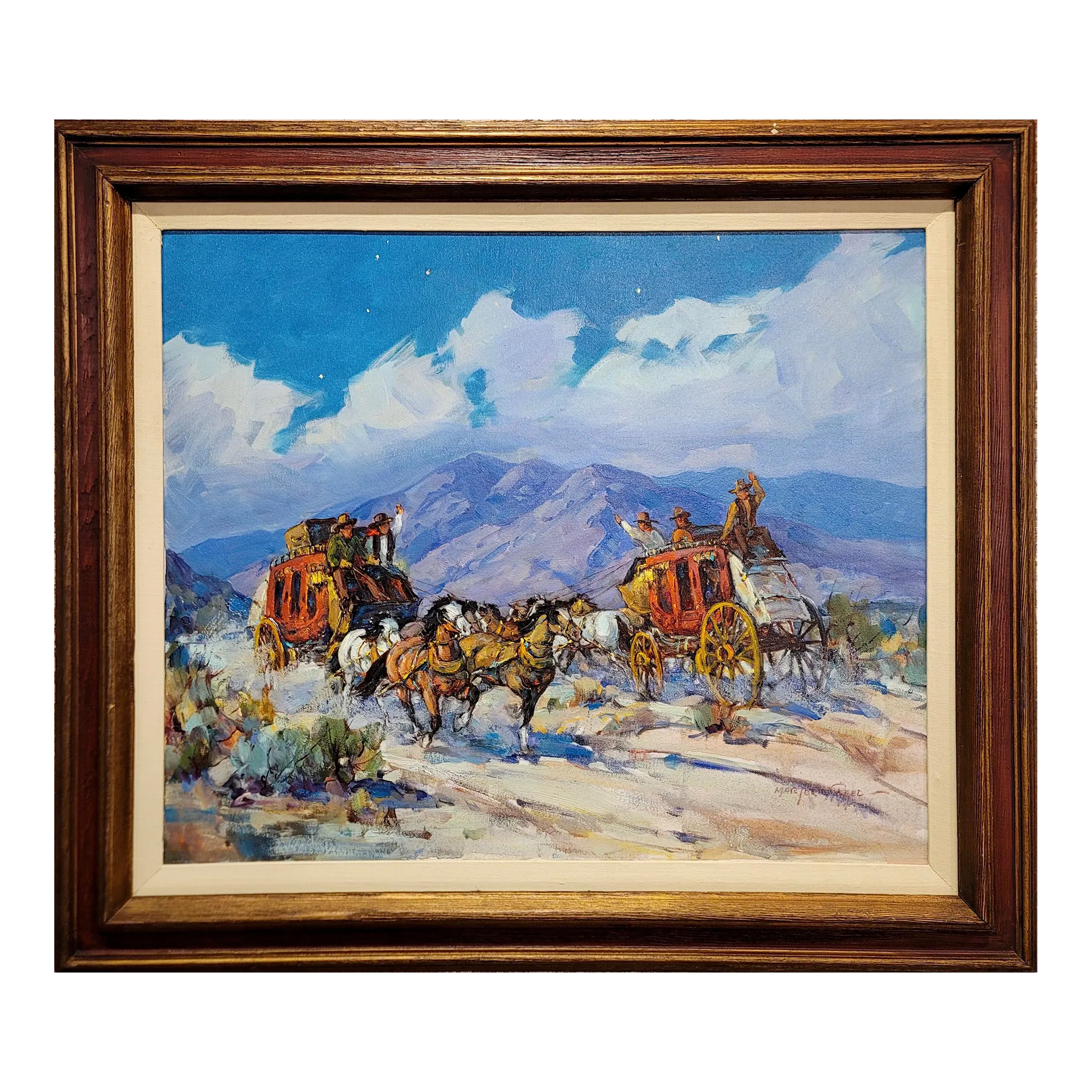 Marjorie Reed-Cowboys on Stagecoach Crossing the Old West at Night-Oil ...
