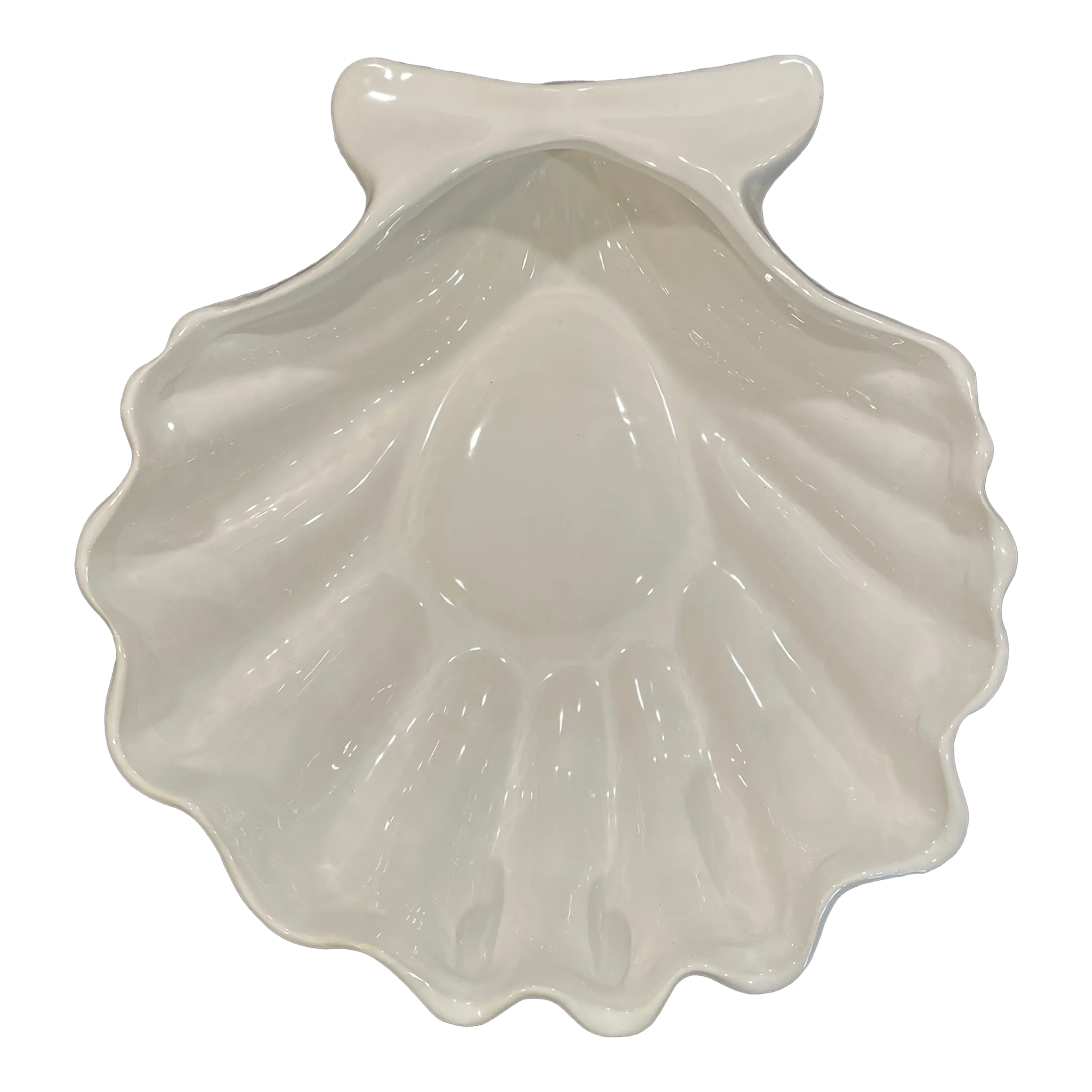 Large Scallop Shell Serving Bowl in the Majolica Style | Chairish