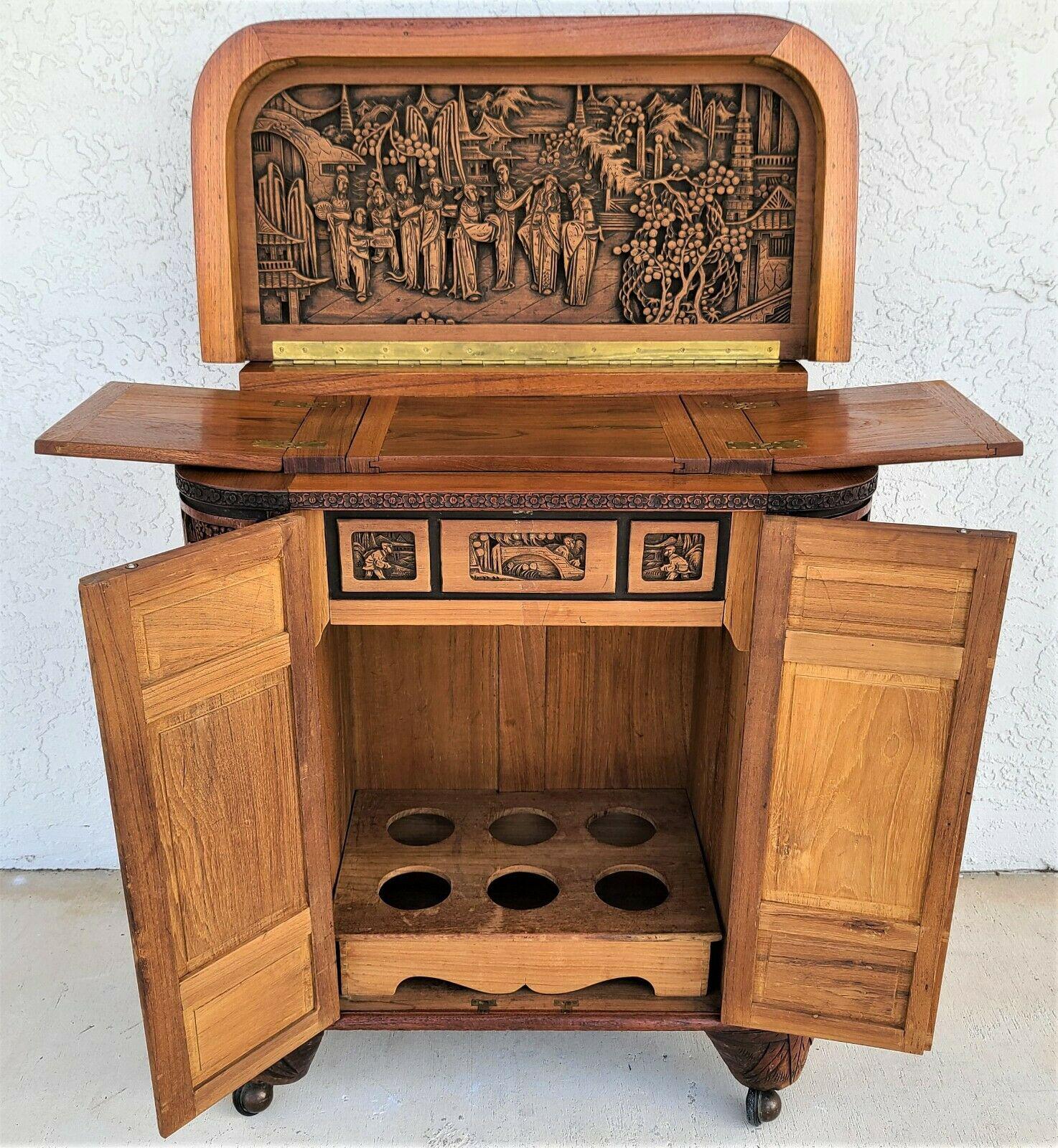 Asian Camphor Wood Dry Bar Cabinet Mid Century Chinoiserie