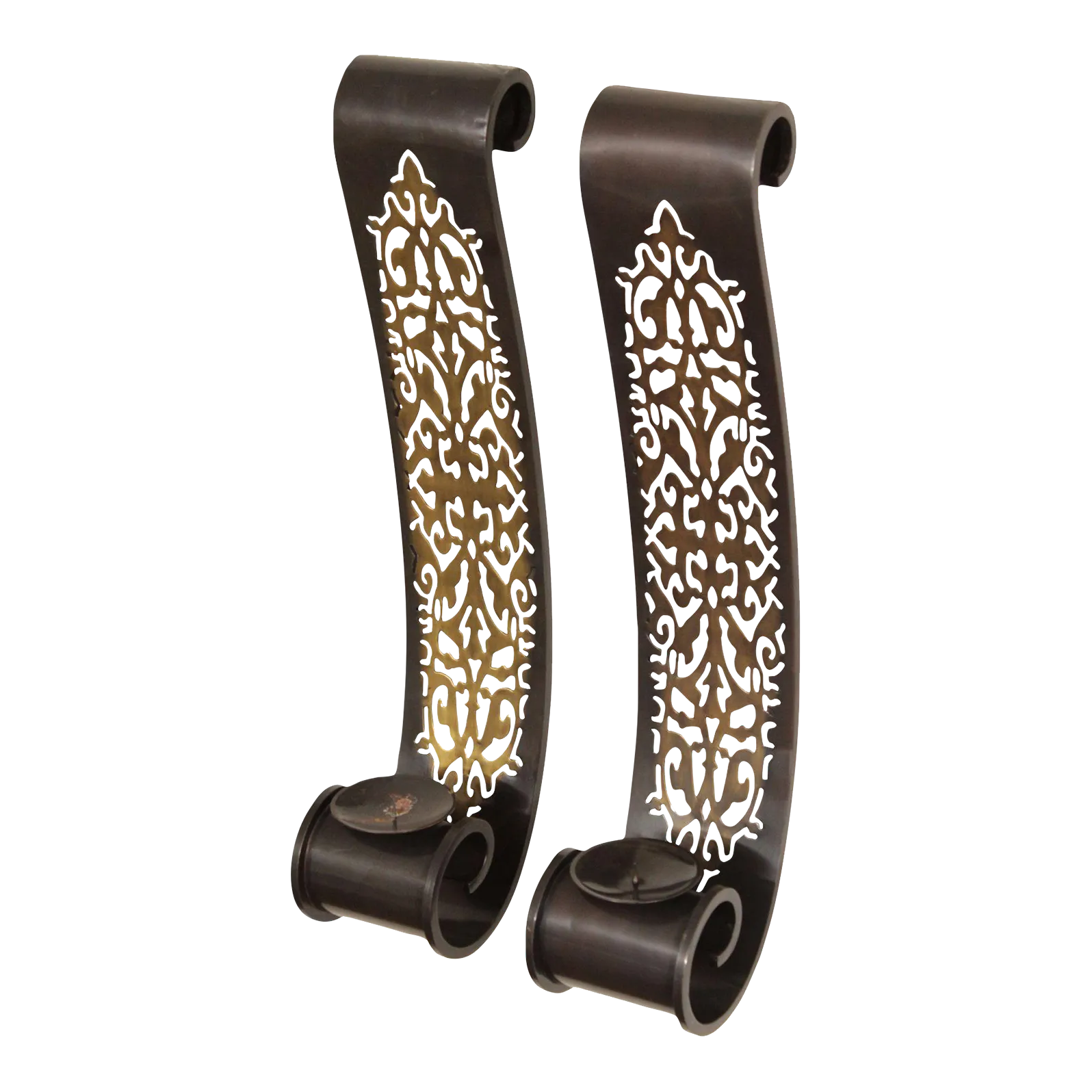 Bombay Company Pair Pierced Brass Candle Wall Sconces | Chairish