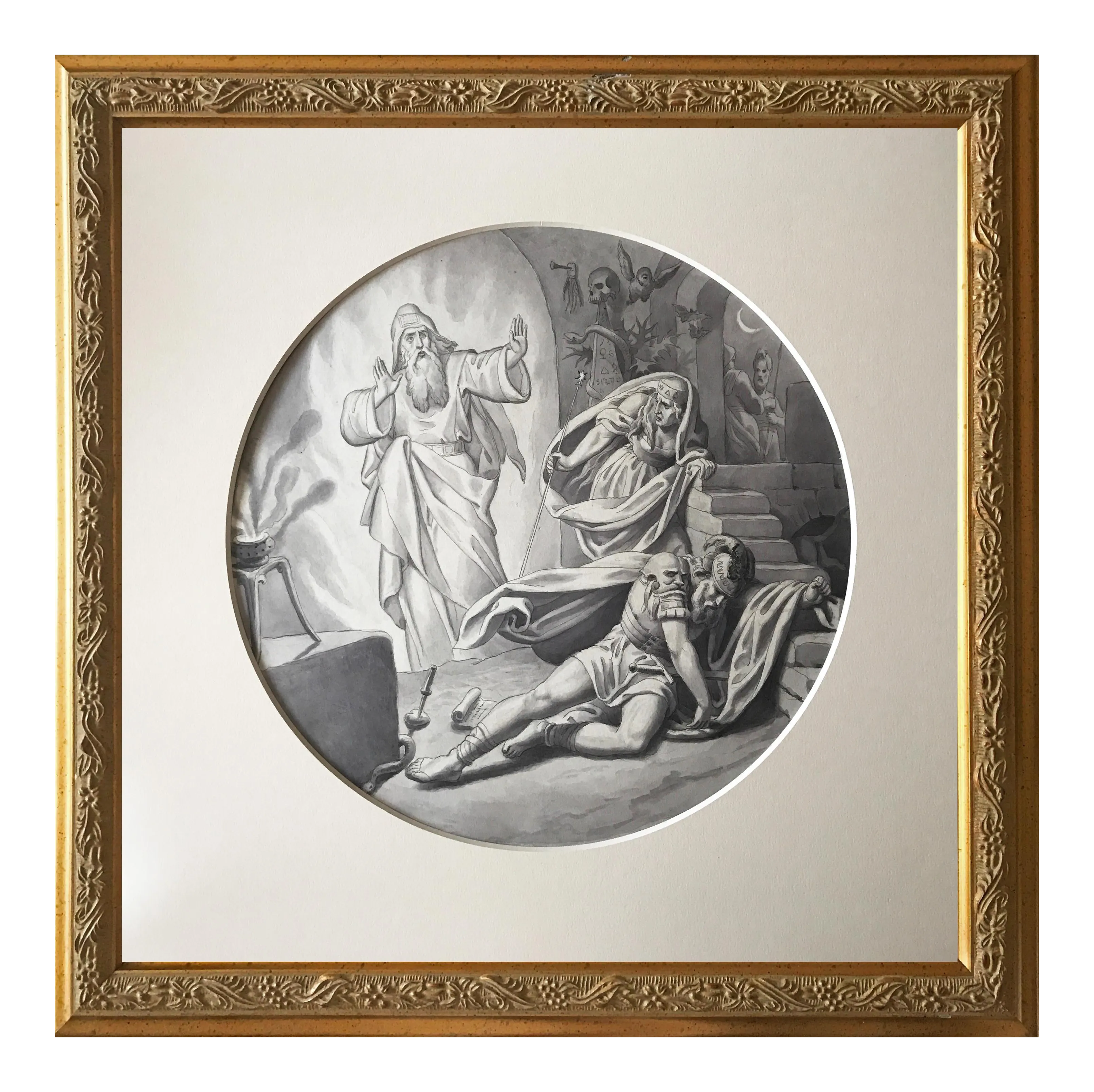 Antique Watercolor of a Greco Roman Soldier, Figure, and Oracle | Chairish