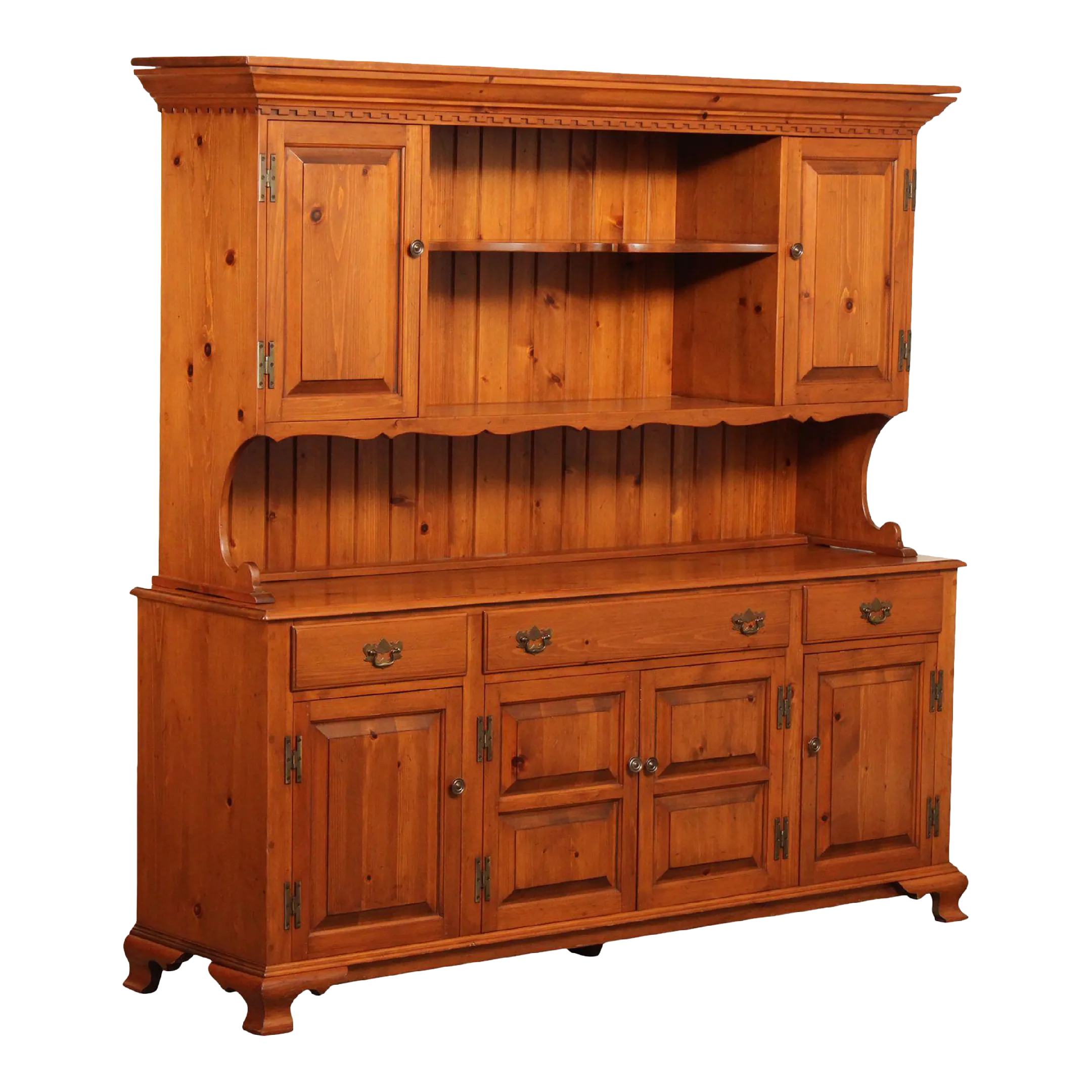 Farmhouse Chippendale Style Vintage Pine Stepback Hutch | Chairish
