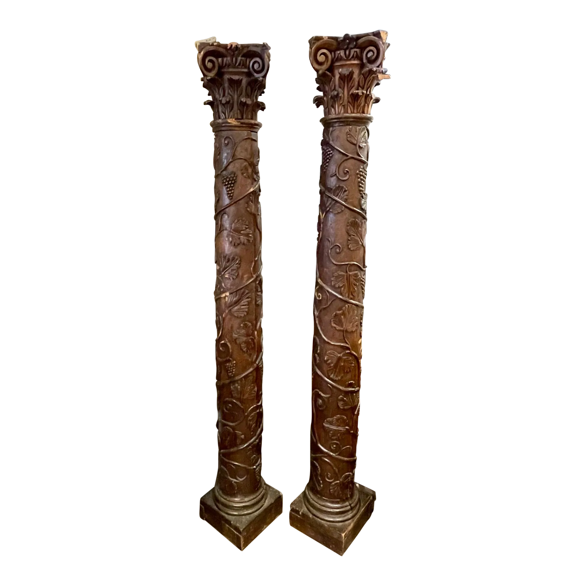 Pair of 18th Century Italian Carved Walnut Columns | Chairish