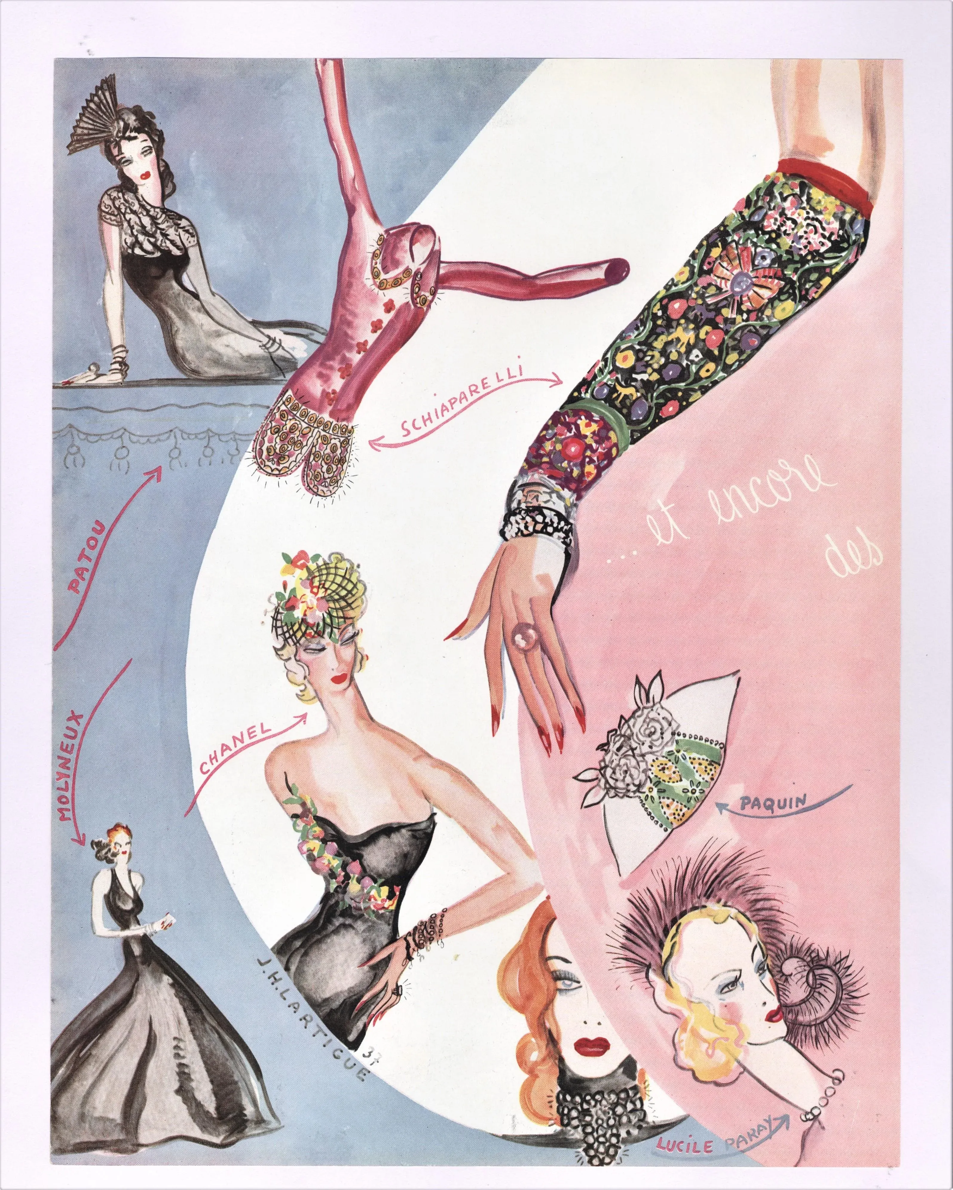 1937 French Art Deco Fashion Accessories Print, Schiaparelli, Chanel ...