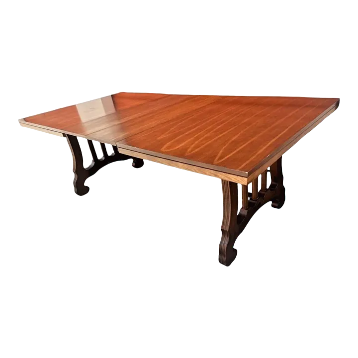 Spanish Style Lyre Leg Pecan Dining Table - Vintage Mid 20th Century ...