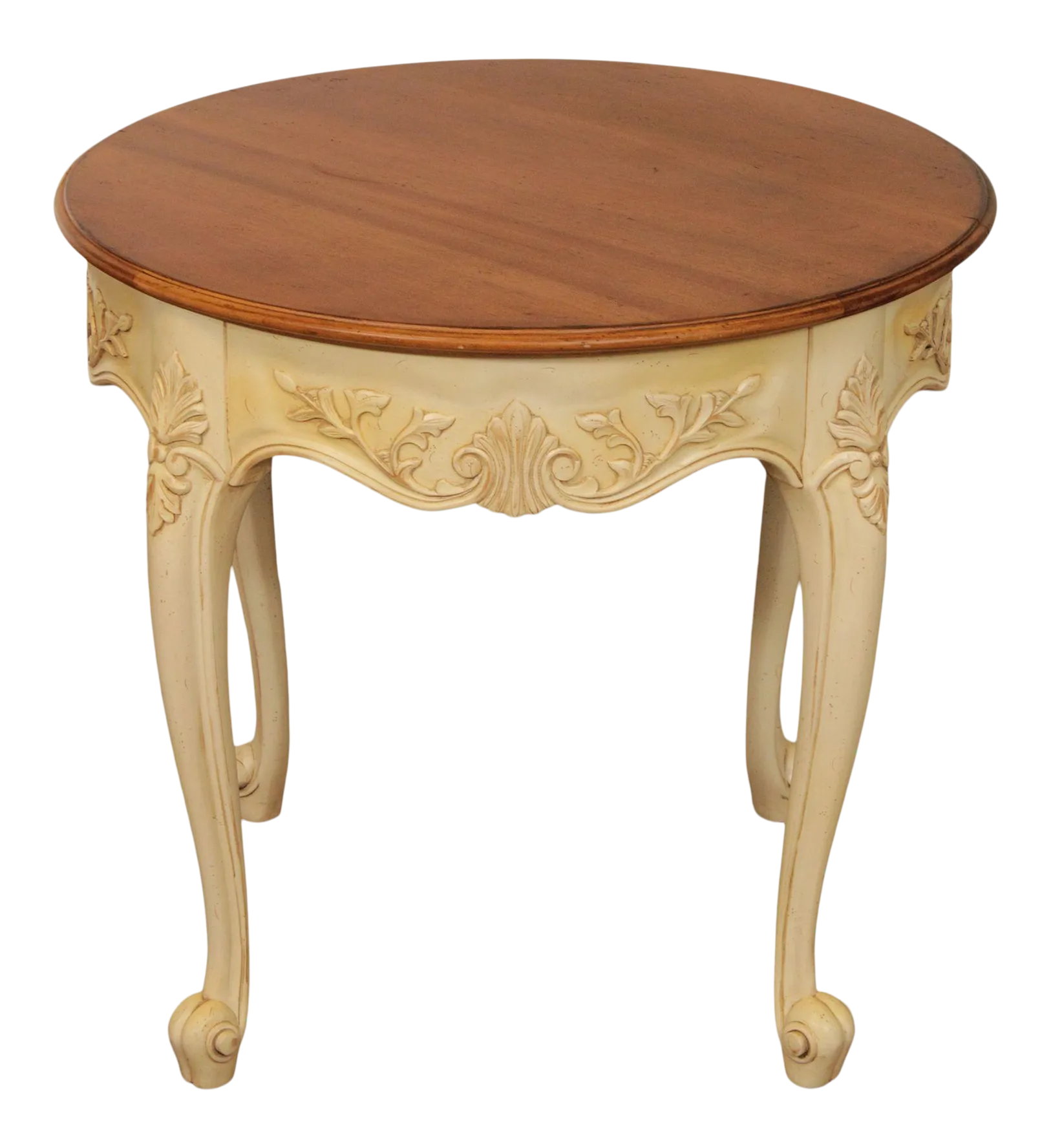 Lexington French Country Round Cherry Cream Painted Base Side Table ...