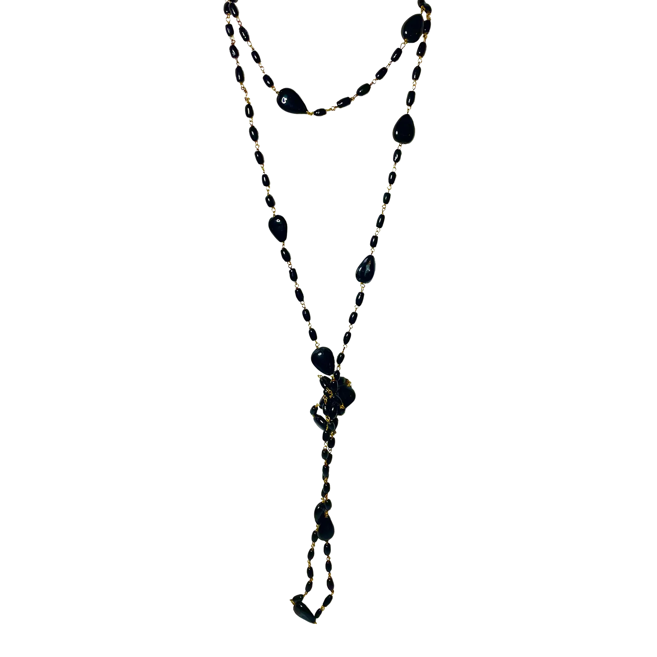 1920s Antique Opera Chain Necklace Black Lacquer Beads | Chairish