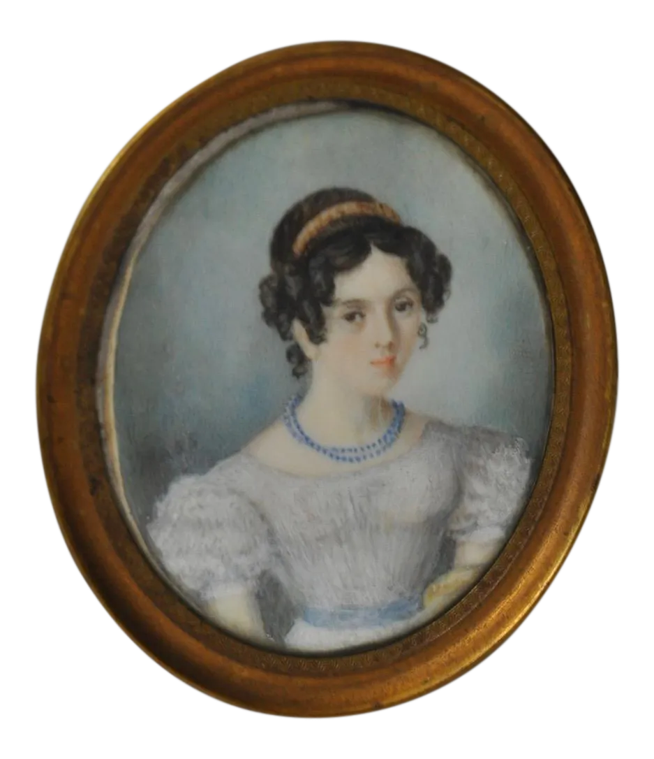 Fine Miniature Portrait of a Young Lady W/ Corkscrew Curls C.1850s ...