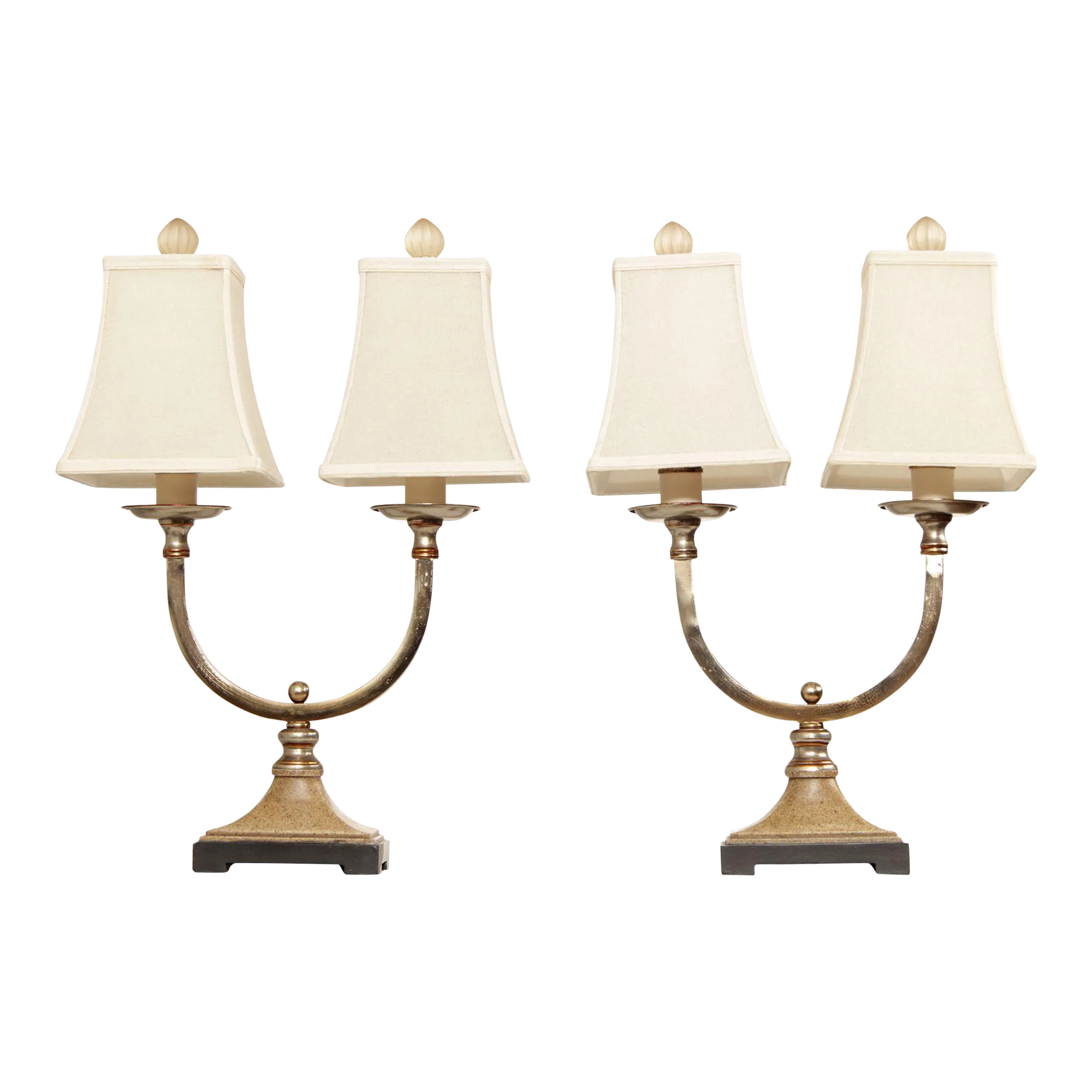 1990s Modern Neoclassical Style Chrome Two-Light Table Lamps (B) - A ...