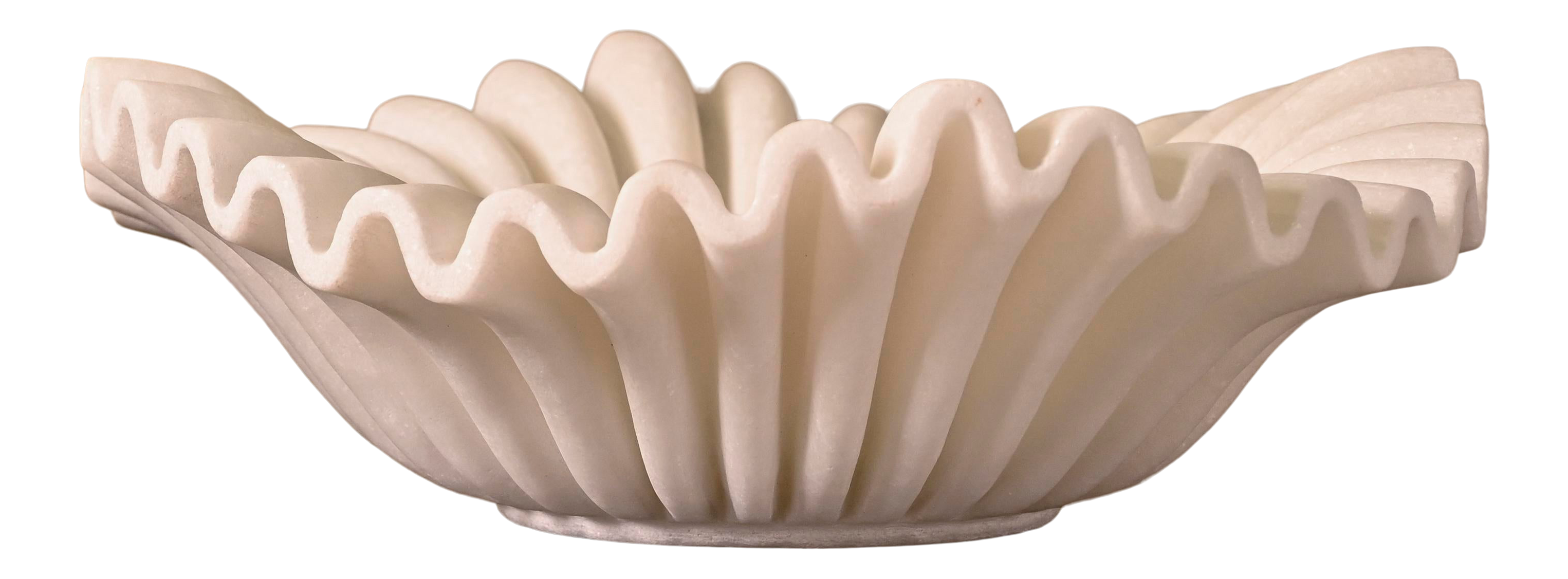 White Marble Ruffled Bowl | Chairish