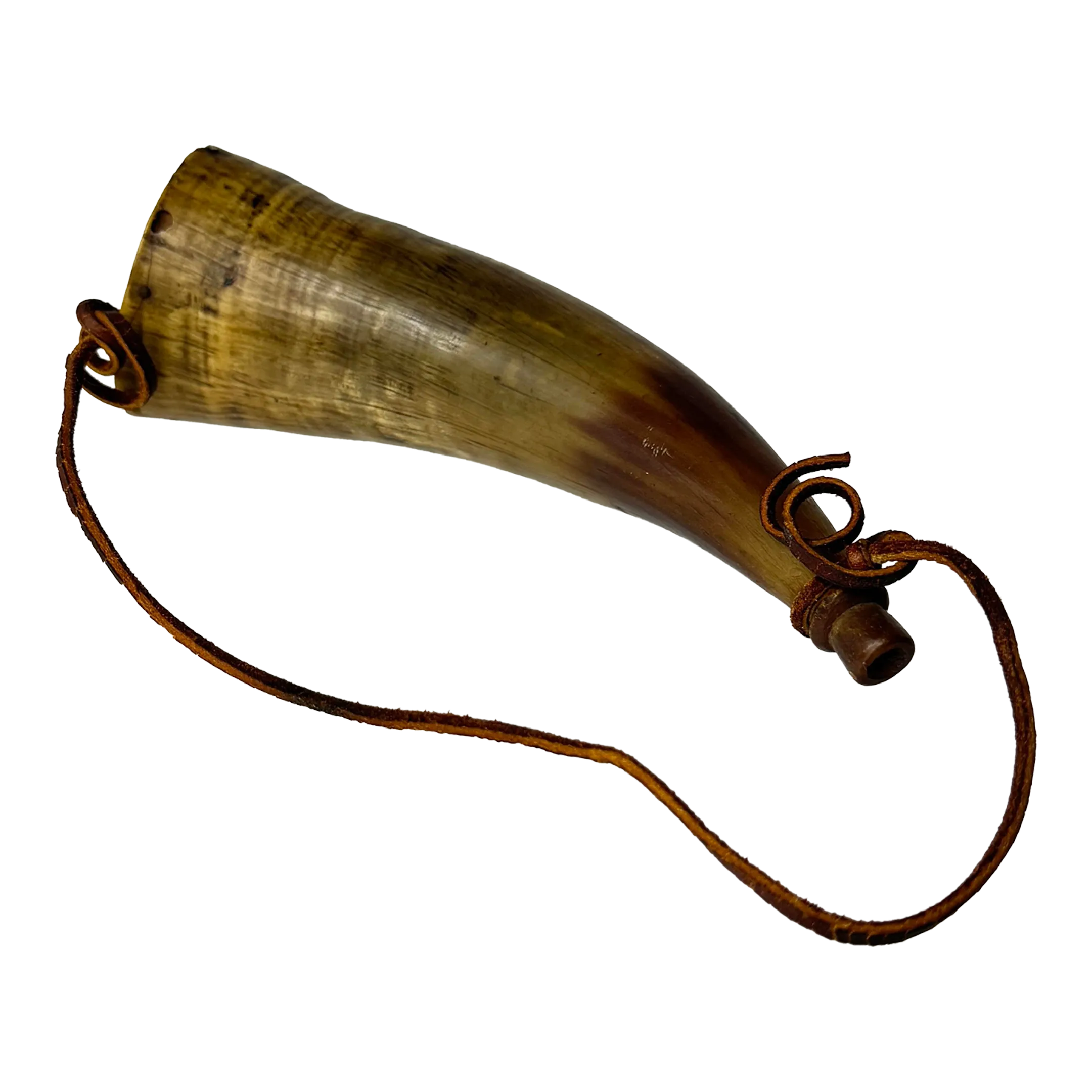 Vintage Horn Powder Flask With Wood and Leather Accents | Chairish