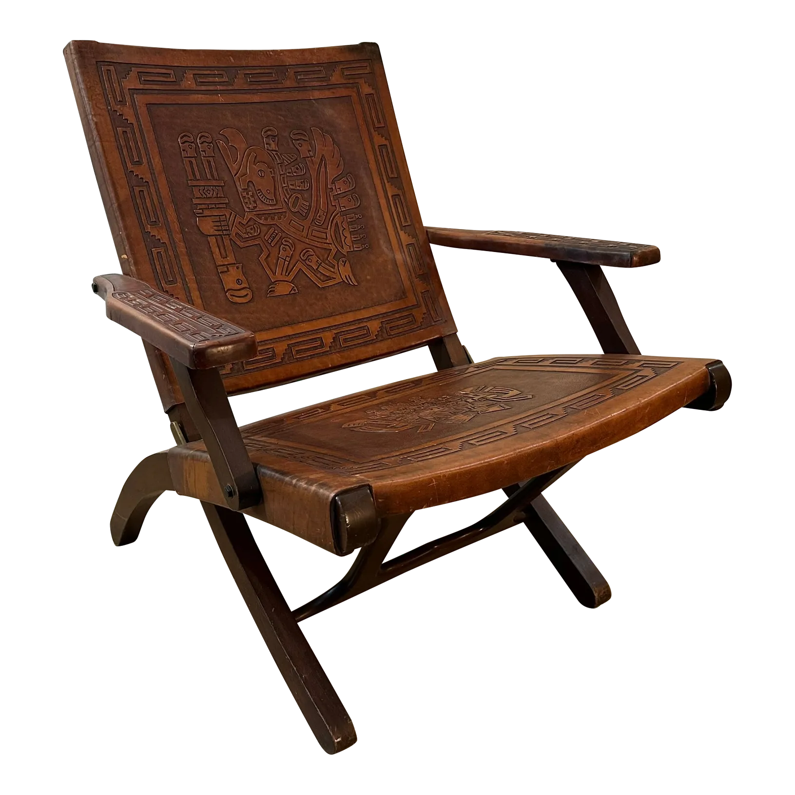 1970s Peruvian Embossed Leather Folding Chair | Chairish