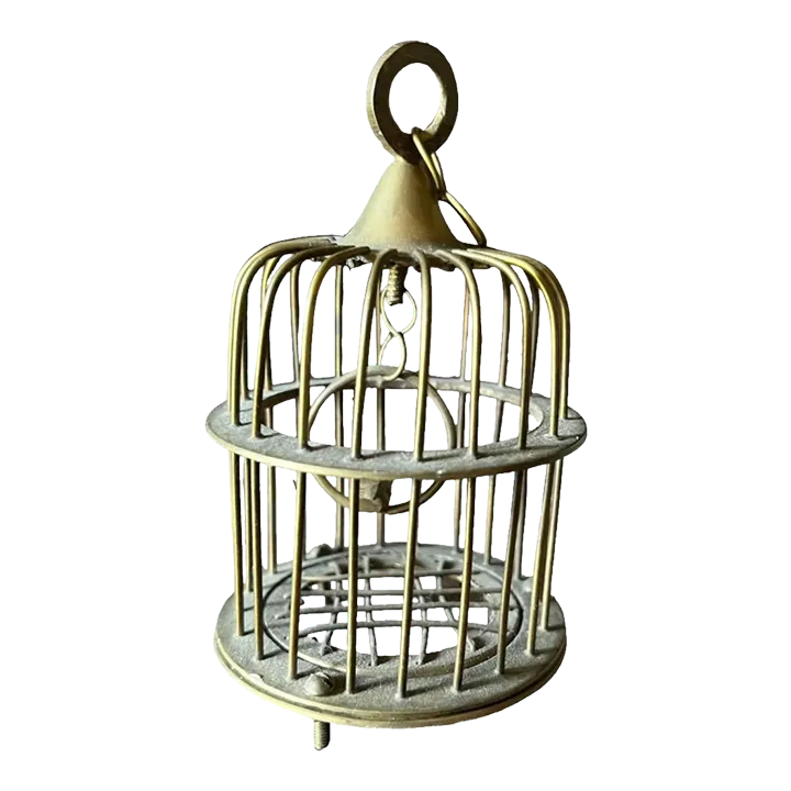 Vintage Brass Miniature Bird Cage and Bird | Chairish