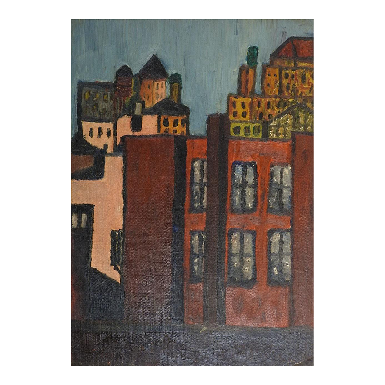 Vintage Mid Century Modernist Cityscape Painting | Chairish