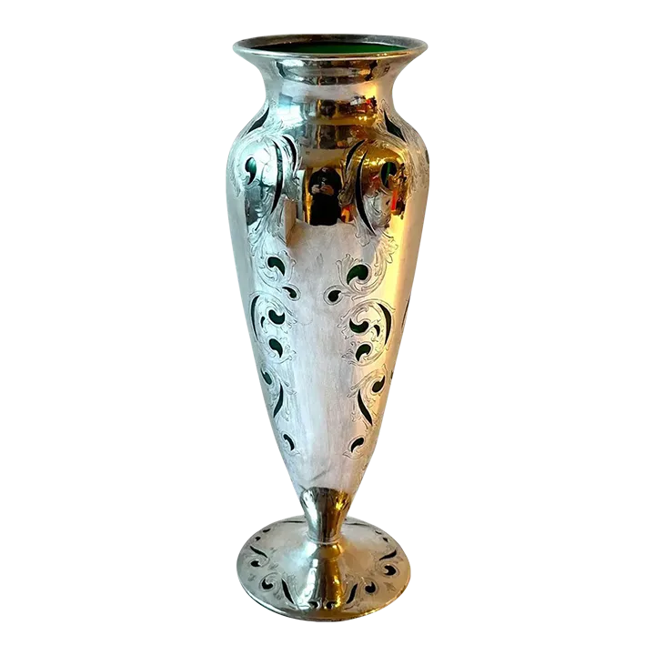 Large American Steuben Emerald Glass and Alvin Sterling Silver Deposit ...