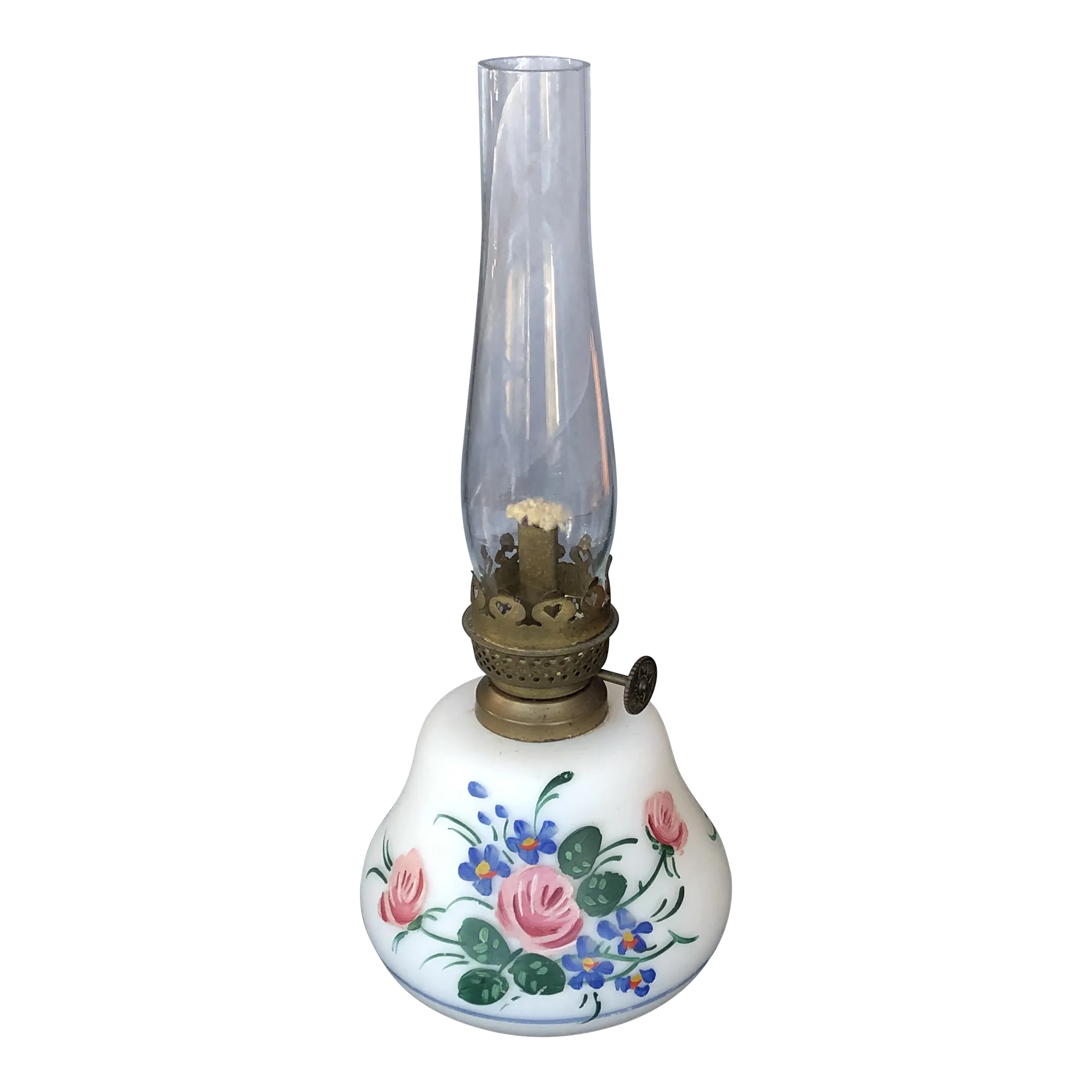 Antique Hand Painted Victorian Glass Oil Lamp | Chairish