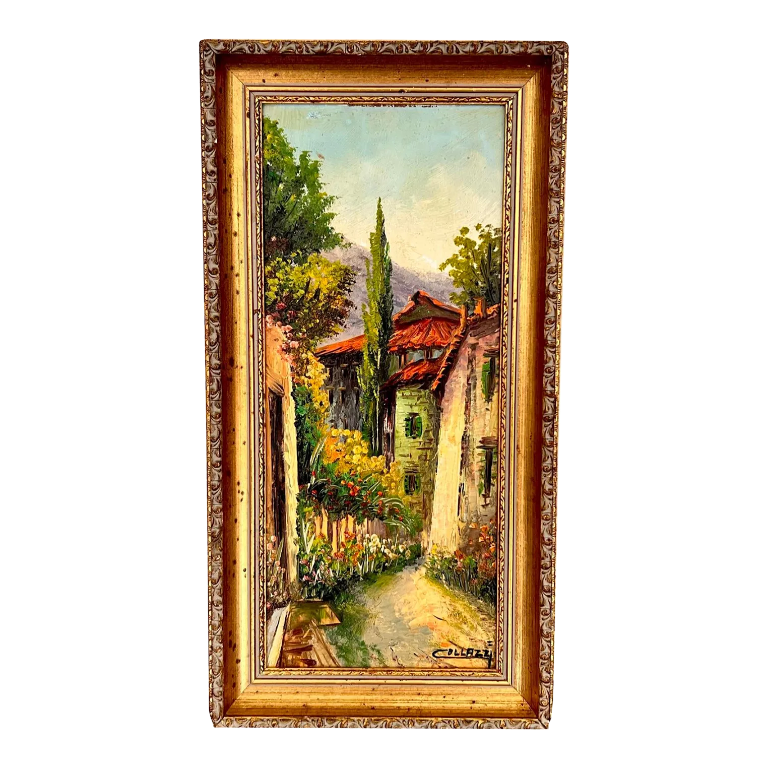 Vintage Mid Century Mediterranean Village Landscape Oil Painting by ...