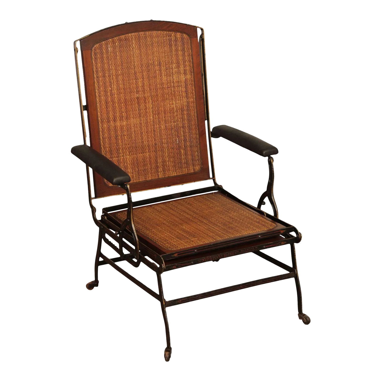 Antique Campaign Cane, Walnut & Iron Adjustable Chaise Lounge Chair ...