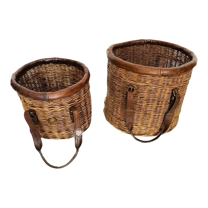 1990s Stiles Brothers for Bauer International Leather Trim Baskets - a ...