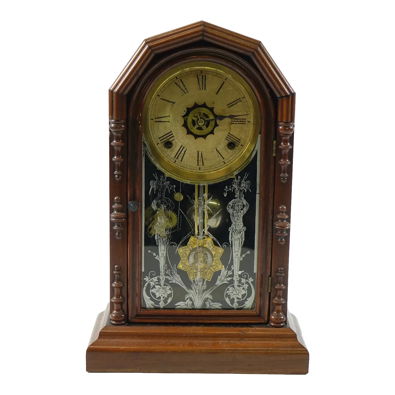 Antique Late 19th Century Wood Mantle Clock | Chairish