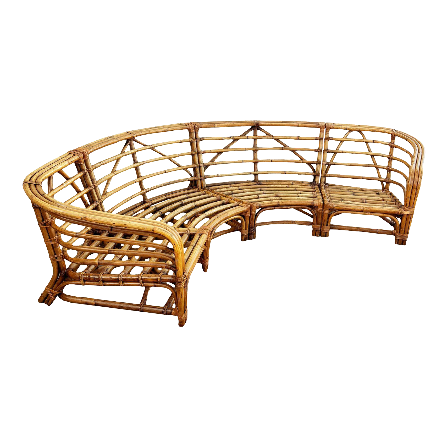 Restored Rattan Round Sectional Sofa W/ 3-Strand Waterfall Arms | Chairish