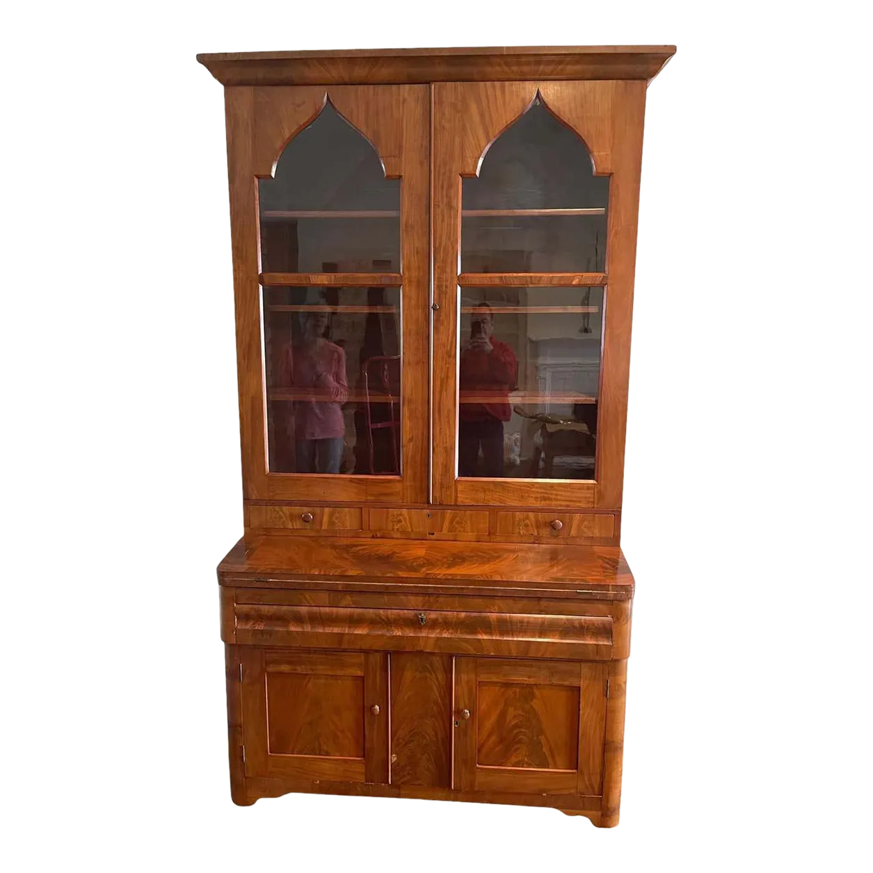 English Bookcase Secretary with Moroccan Style Glass Doors, 19th ...
