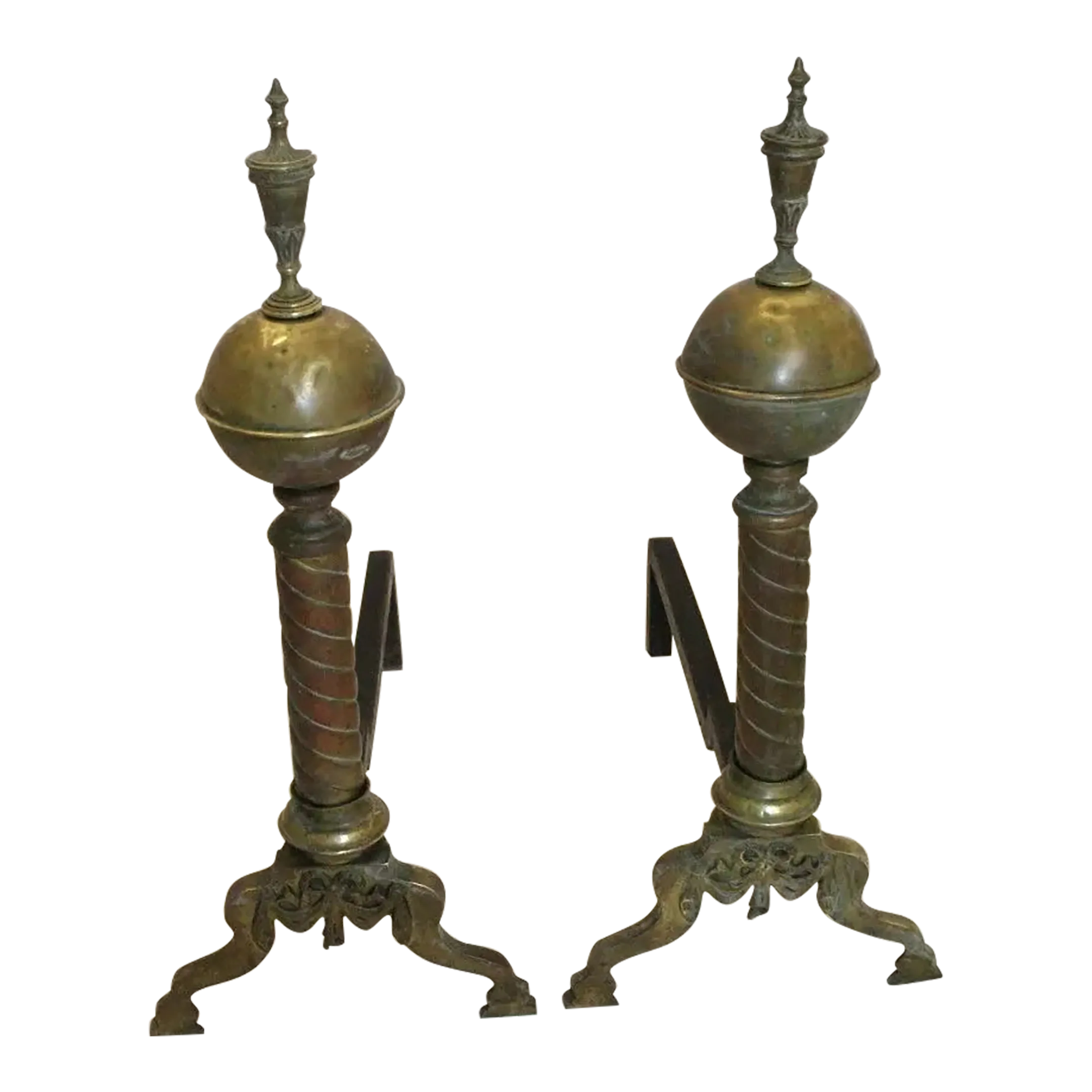 Pair of Regency Style Fireplace Copper & Brass Andirons, 19th Century ...
