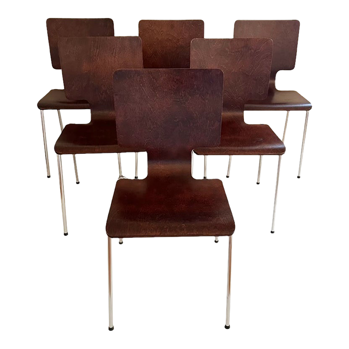 Set of Six Arne Vodder Style Stackable Bentwood Dining Chairs, 2000 ...