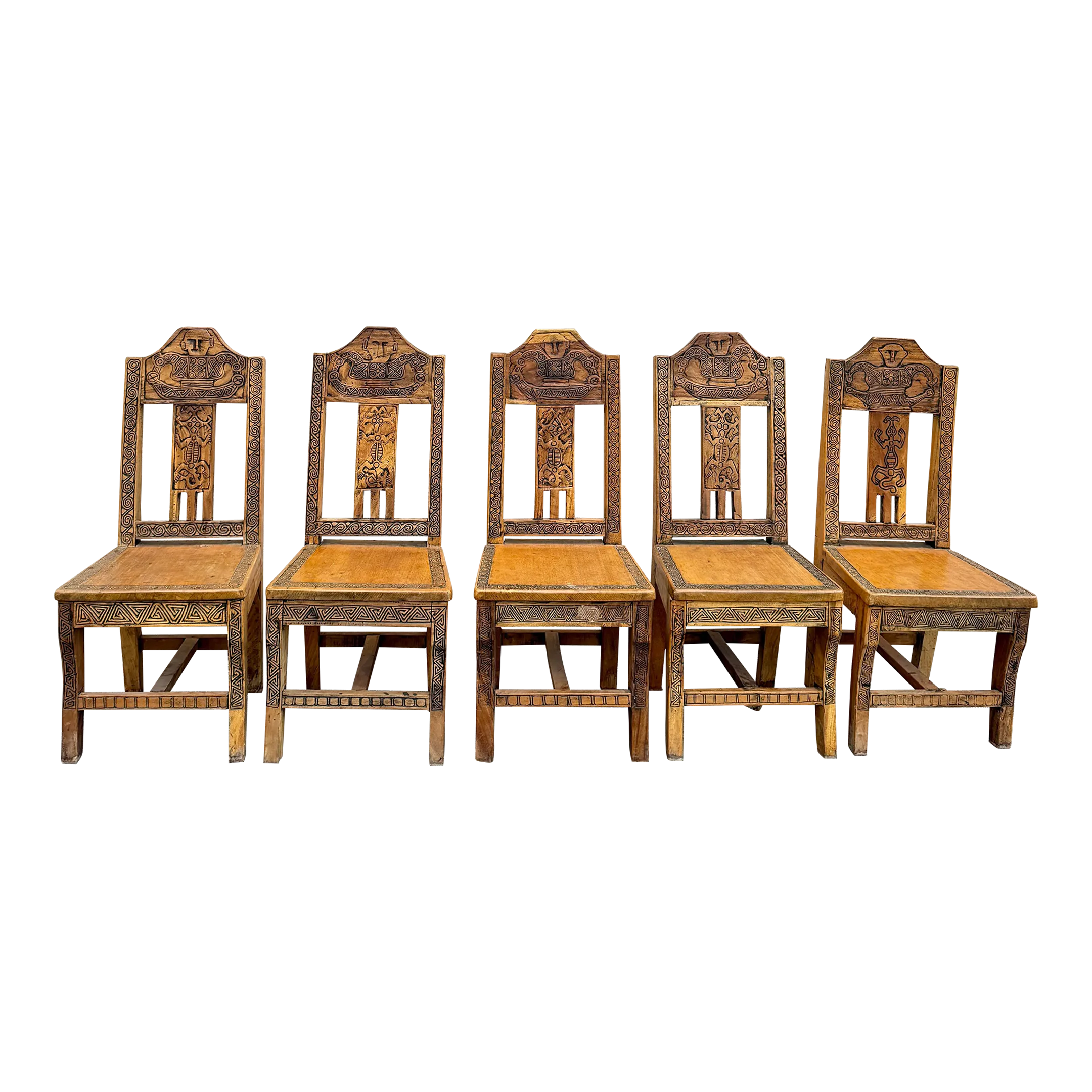 Custom Hand Carved Witco Tiki Style Polynesian Side Chairs - Set of ...